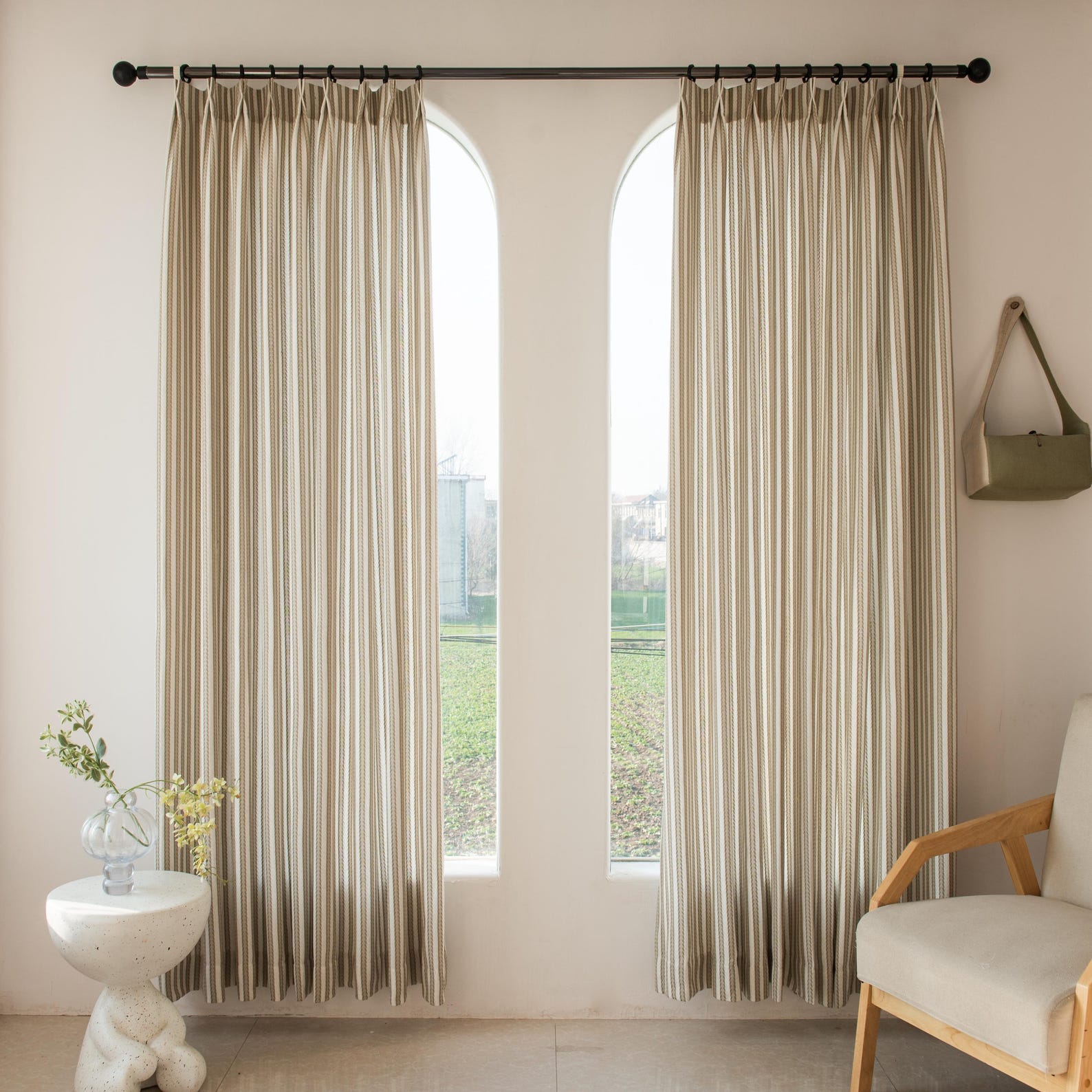 Beige Cozy Textured Linen Curtain Panel, 40% Shading, Custom Size, Free ...