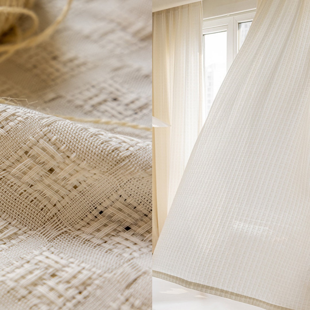 Customize Size/head Square Grid-like Faux Linen Sheer Curtain Cream ...