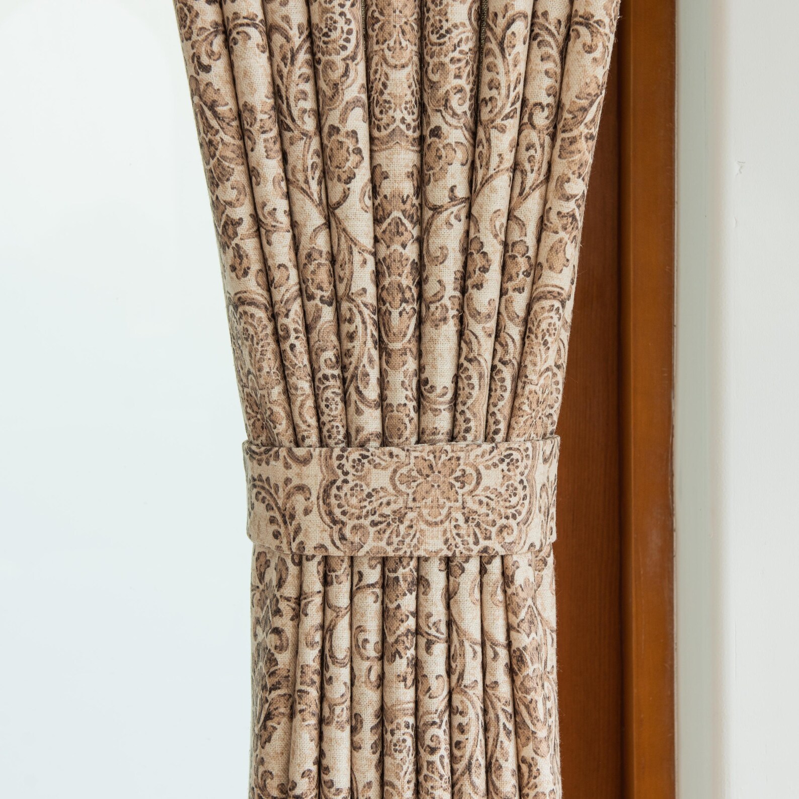Custom Linen Drapery Curtains: French Baroque Damask, Free Tieback, 1 ...