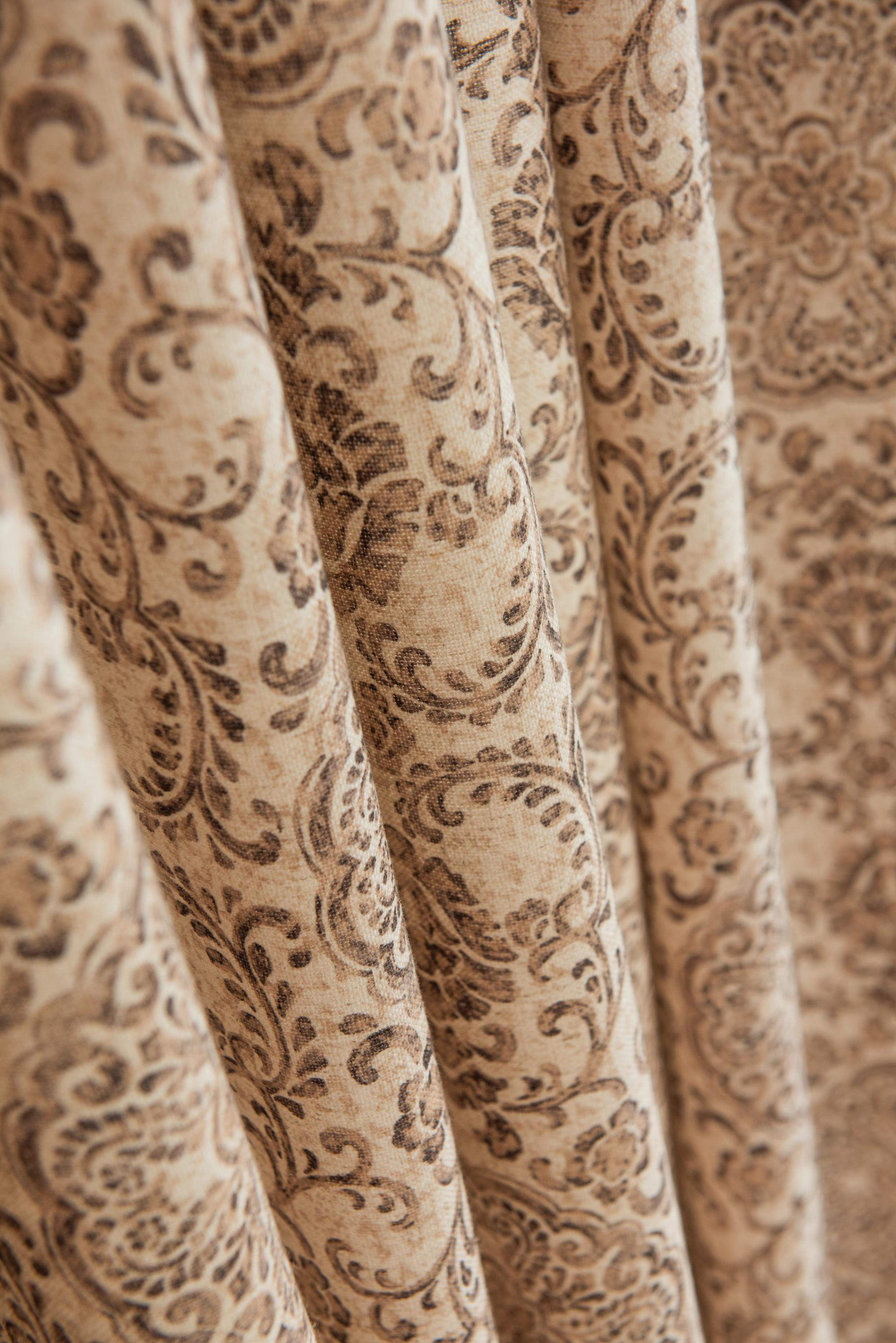 Custom Linen Drapery Curtains: French Baroque Damask, Free Tieback, 1 ...