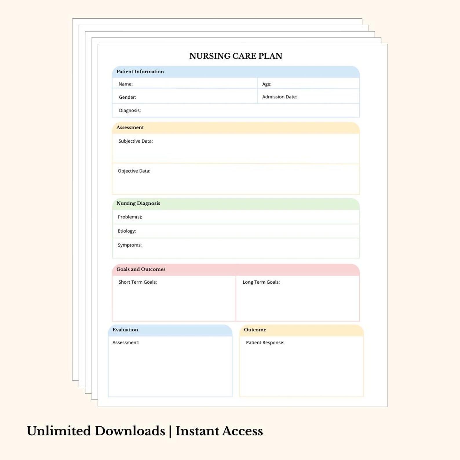 Printable Nursing Care Plan Template | Clinical Care Sheet | RN Student ...