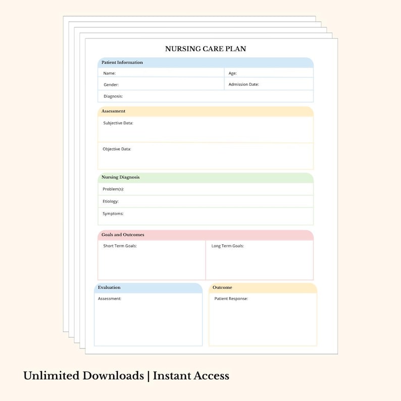 Printable Nursing Care Plan Template | Clinical Care Sheet | RN Student ...
