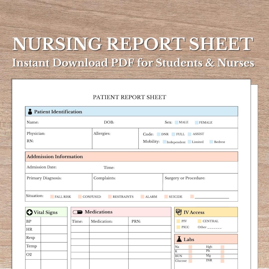 Nursing Clinical Report Sheet | Printable & Fillable PDF | SBAR Nursing ...