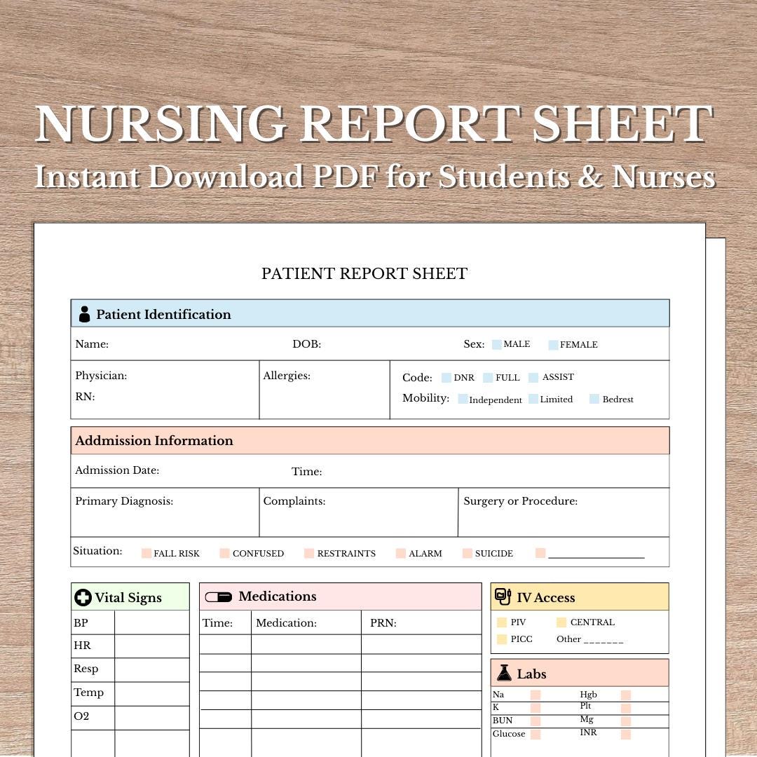 Nursing Clinical Report Sheet | Printable & Fillable PDF | SBAR Nursing ...