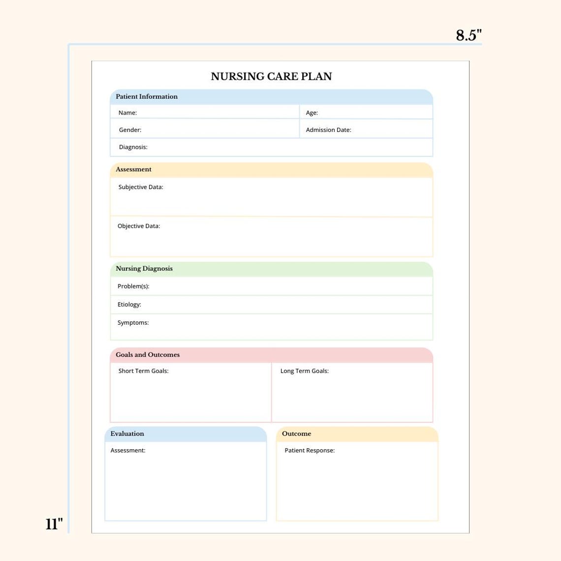Printable Nursing Care Plan Template | Clinical Care Sheet | RN Student ...