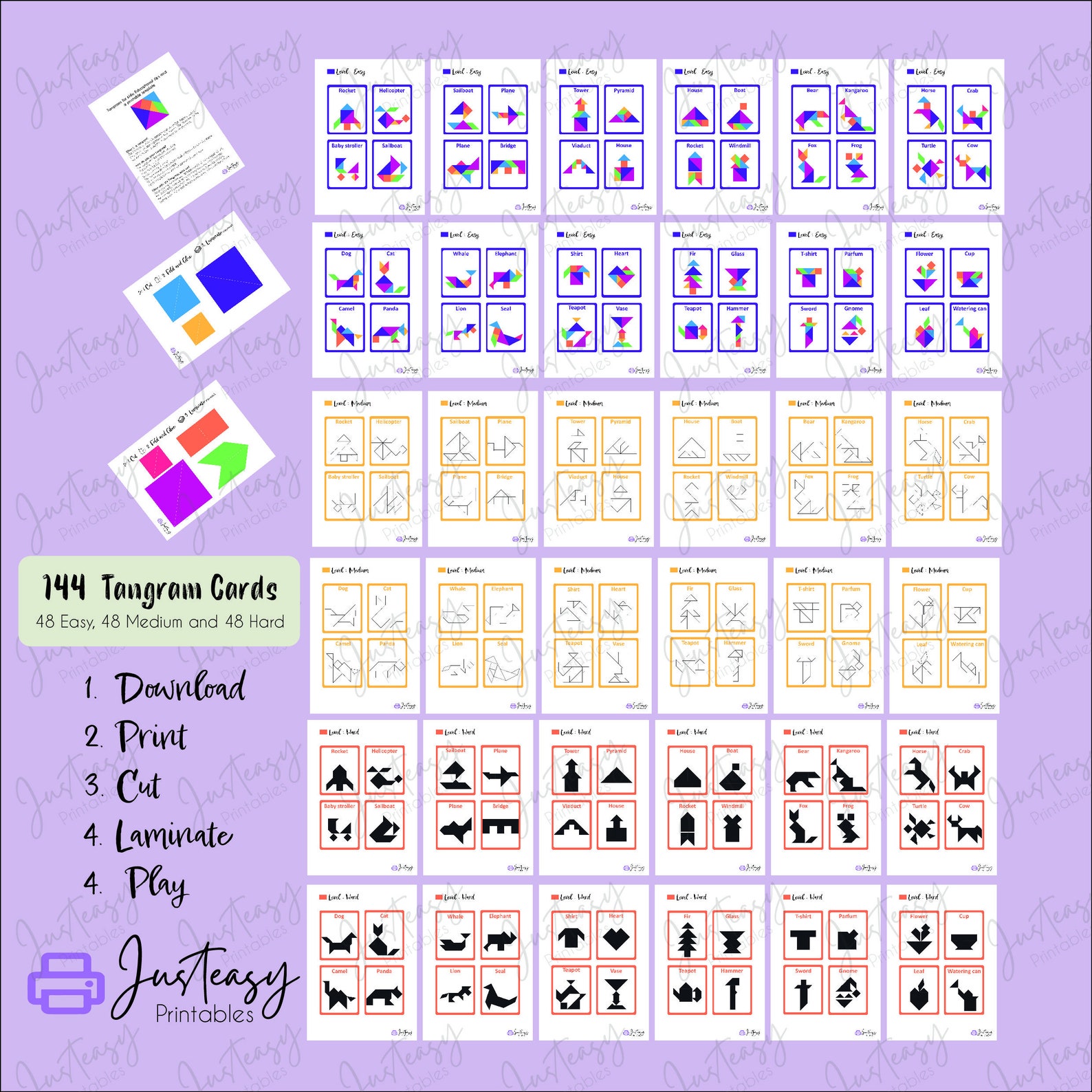 Tangram Funs Kids Activity Pdf Instant Download | 144 Puzzles | 39 ...