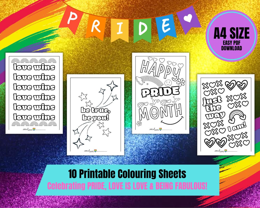 10 PRIDE/LGBT Printable Colouring Sheets for Kids, Toddlers, Children ...