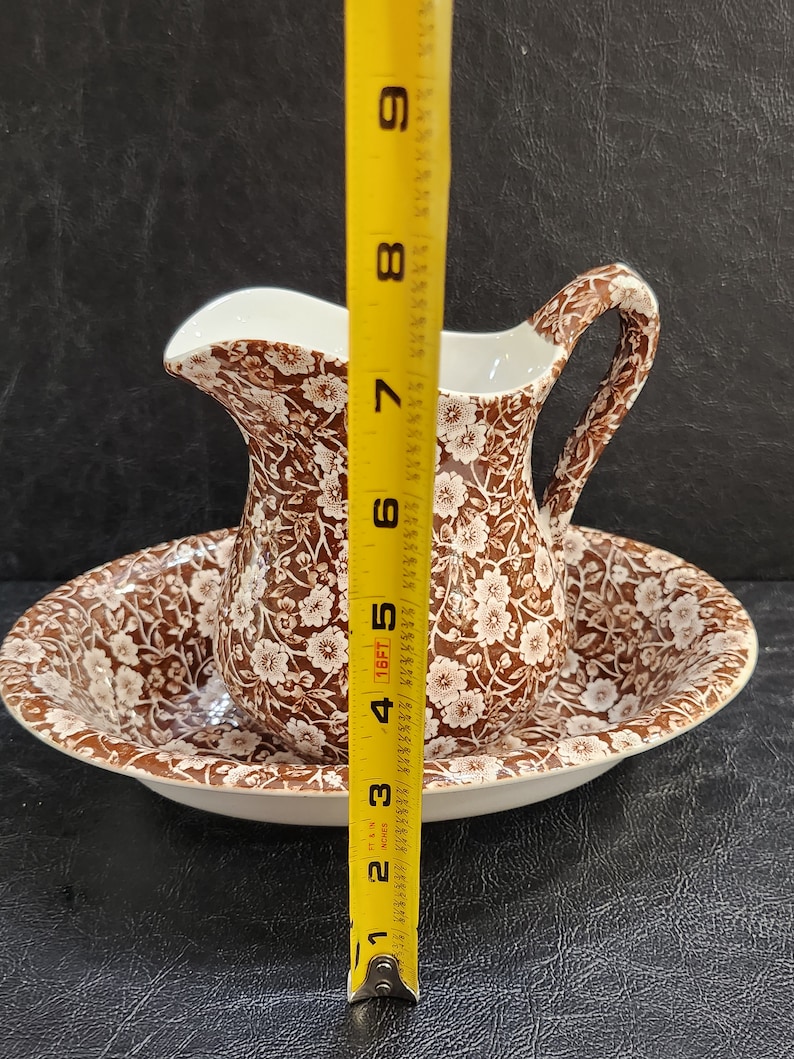 Rare: Staffordshire Brown Calico Pitcher and Oval Bowl Crownford China ...