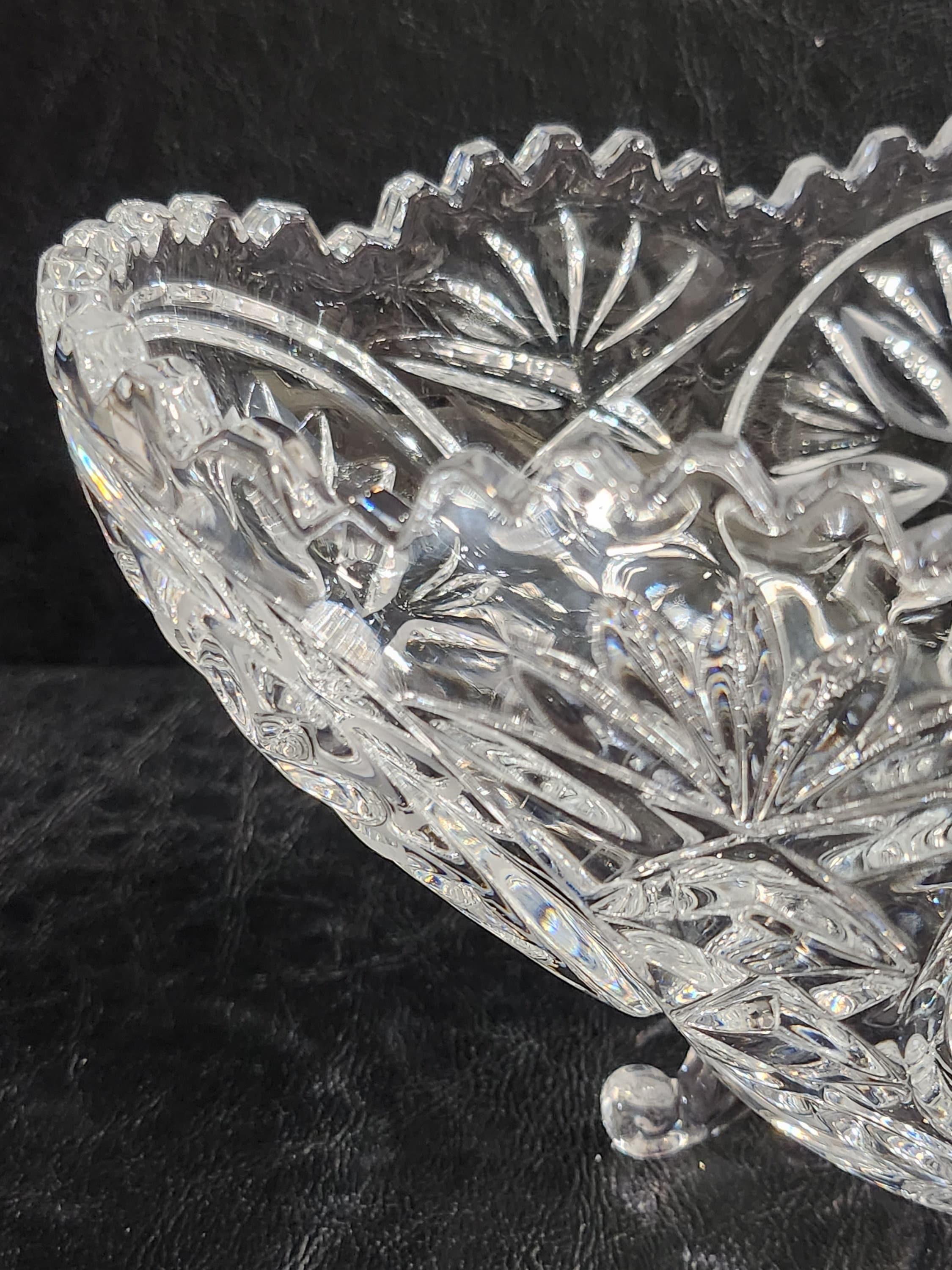 Beautiful Footed and Etched Crystal Oblong Bowl Floral Pattern - Etsy