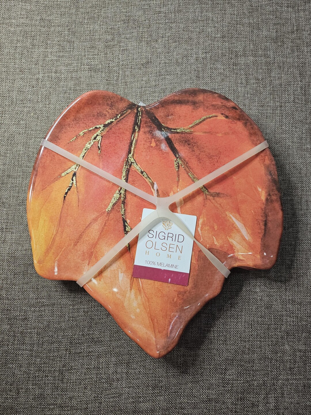 New Sigrid Olson Home Fall Autumn Orange Leaf Shaped W/gold Veining 9 ...
