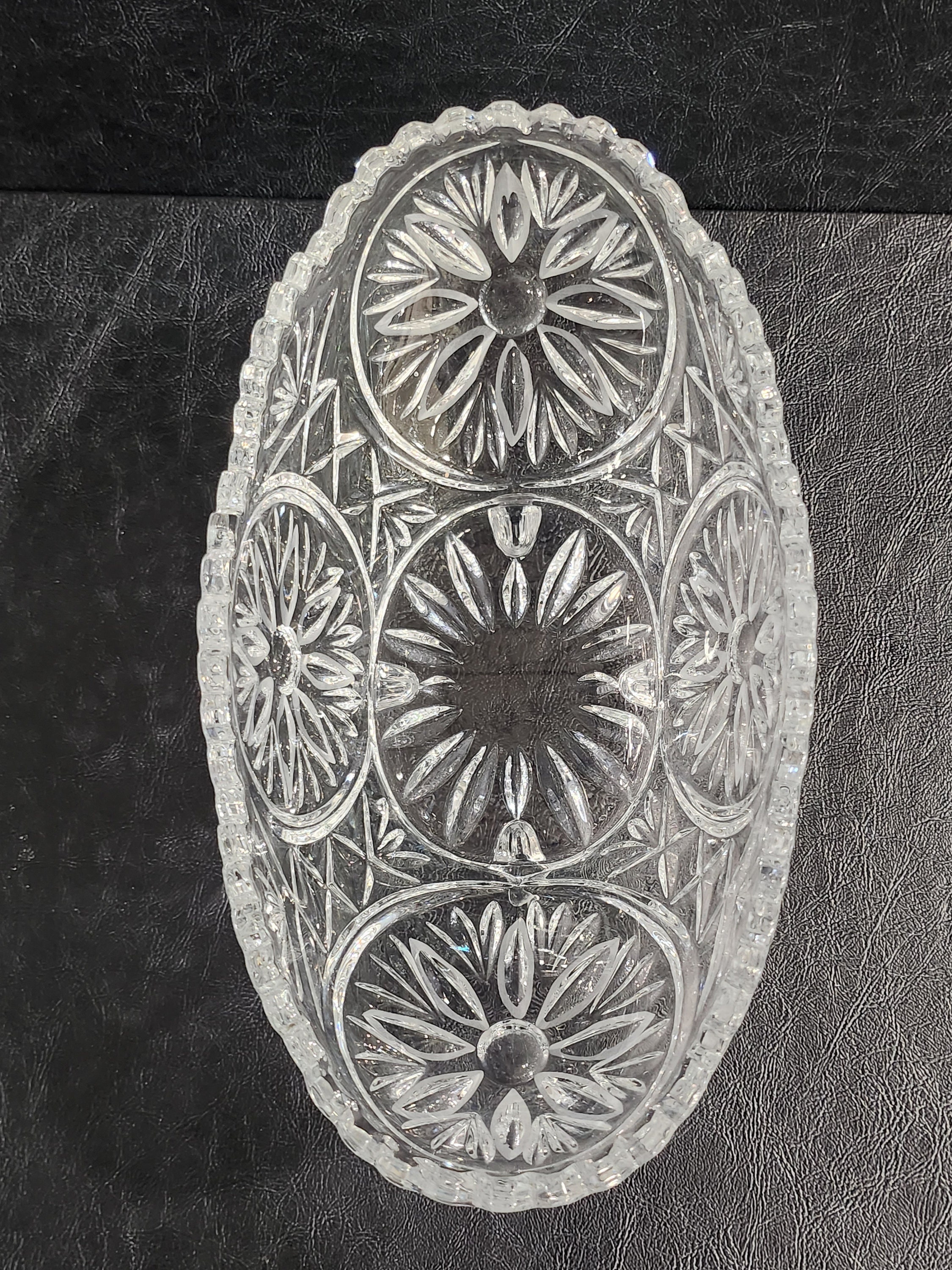 Beautiful Footed and Etched Crystal Oblong Bowl Floral Pattern - Etsy