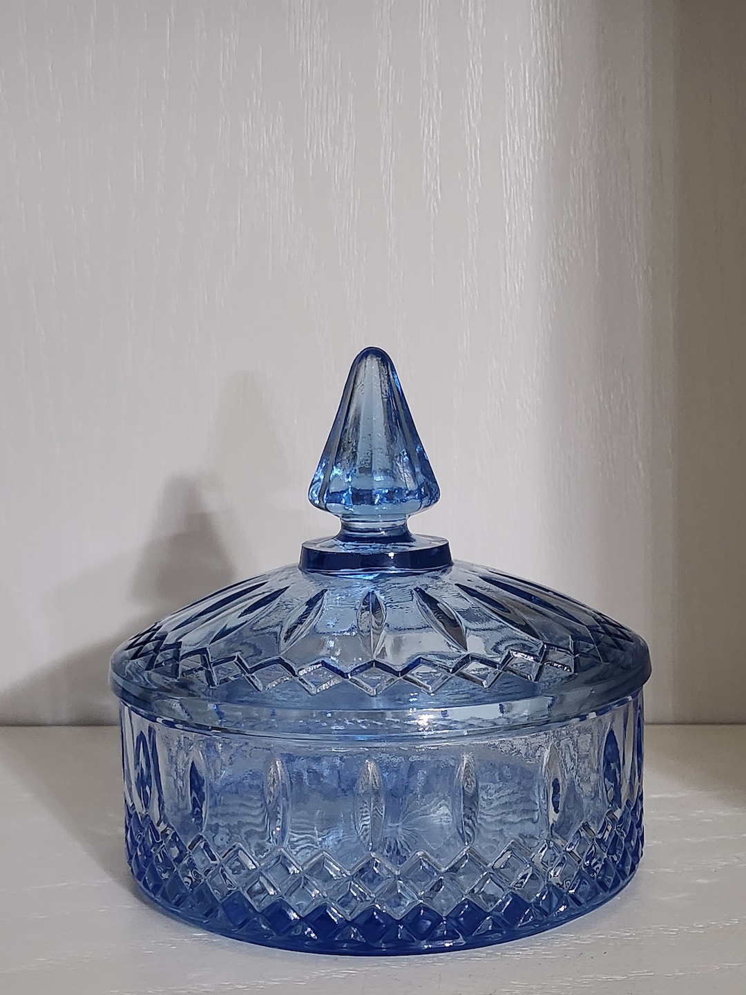 Vintage Indiana Princess Ice Blue Glass Covered Diamond Point Candy ...