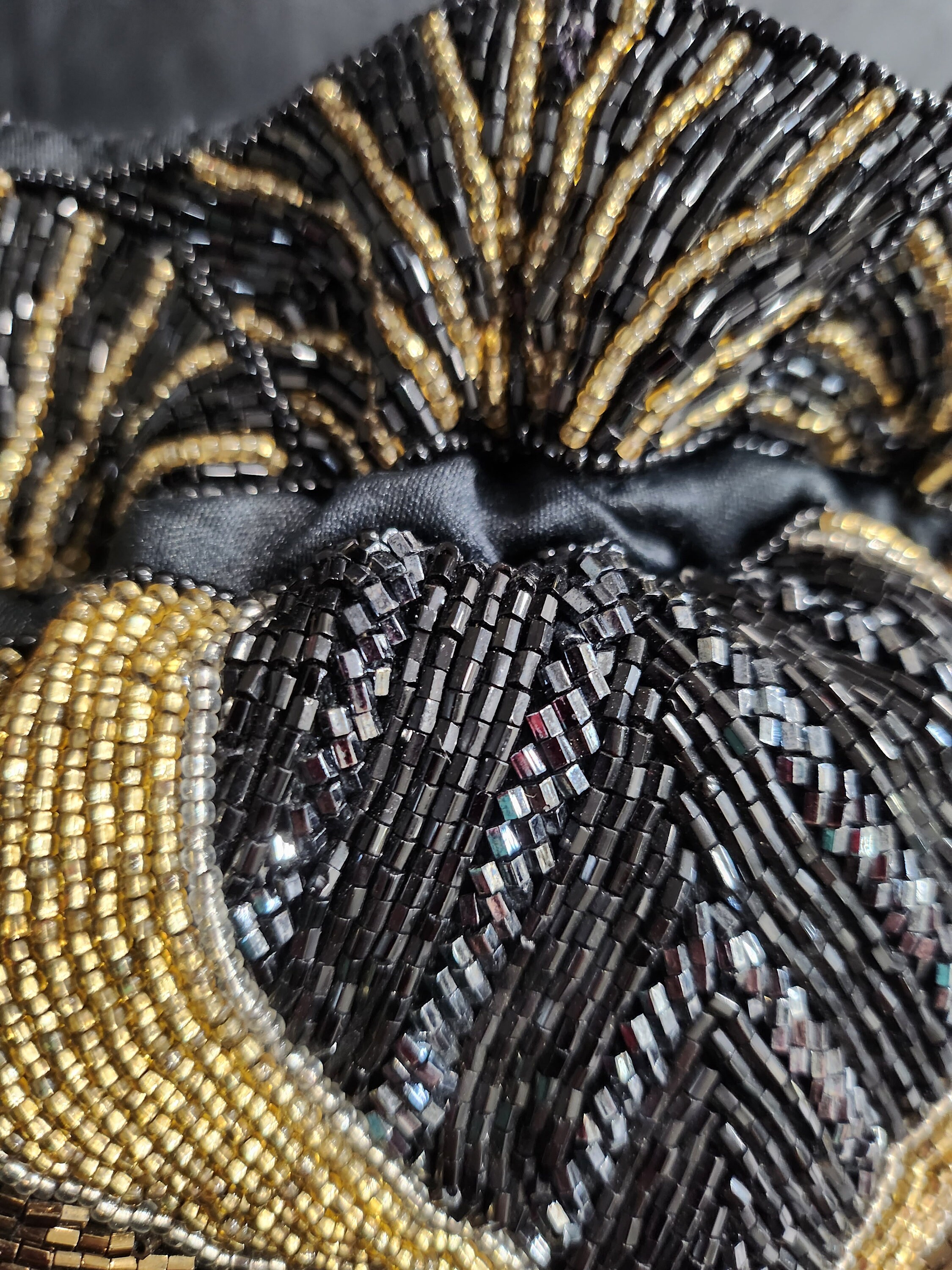 Vintage Carla Marchi Italy Black, Gold and Silver Beaded Drawstring ...