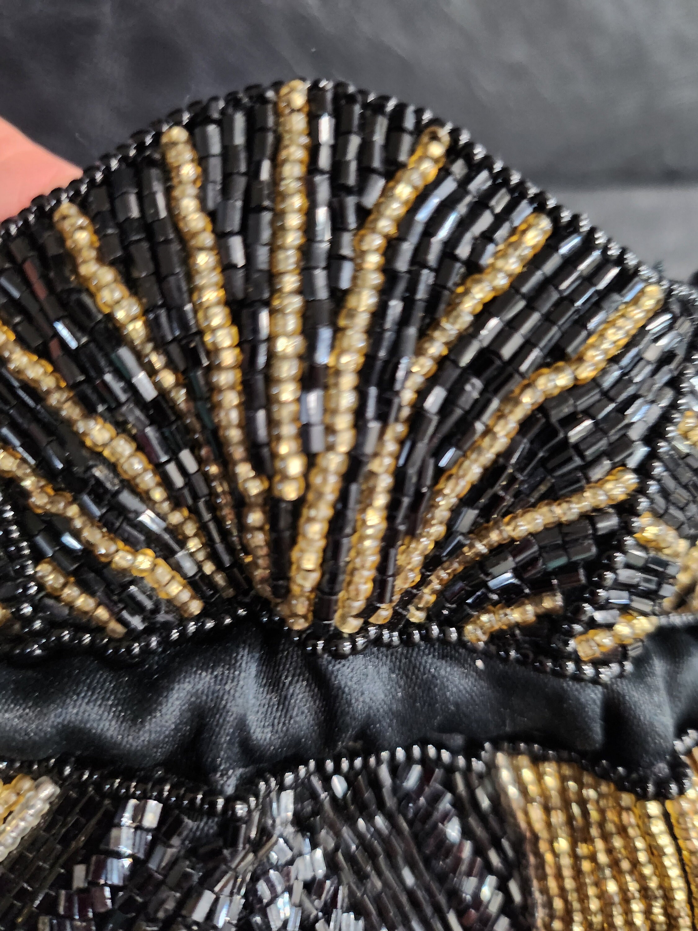 Vintage Carla Marchi Italy Black, Gold and Silver Beaded Drawstring ...