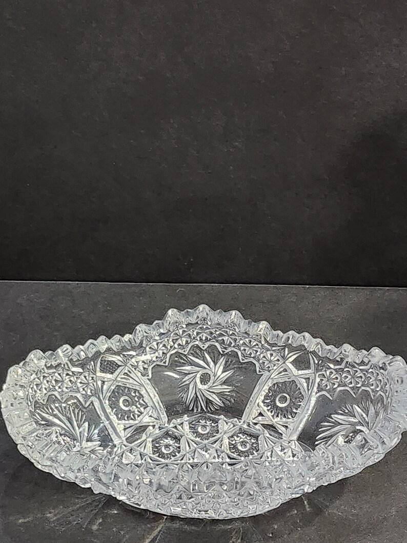 EAPG Oval Glass Bowl With Sawtooth Edge Intricate Cuts and Designs 7.5 ...
