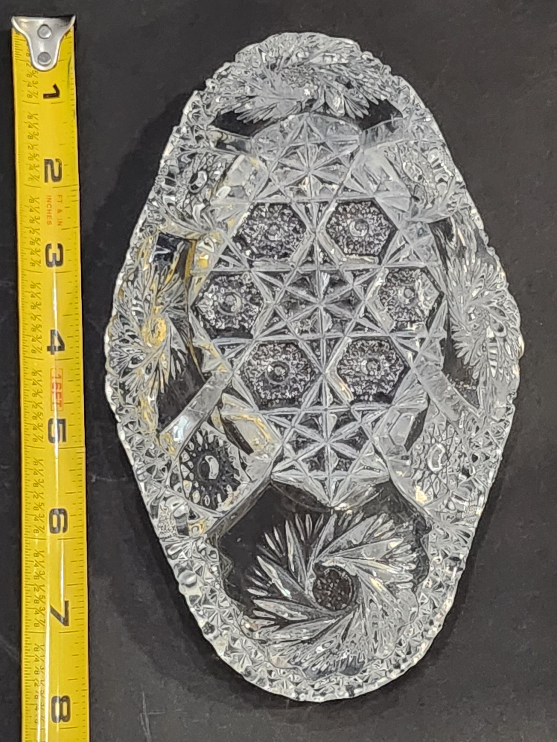 EAPG Oval Glass Bowl With Sawtooth Edge Intricate Cuts and Designs 7.5 ...