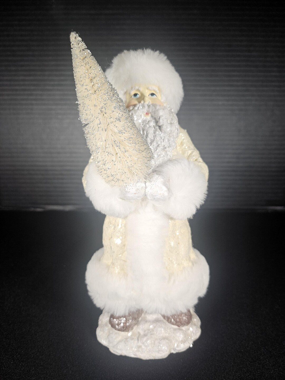 Vintage Ivory Resin Glitter Coat and White Fur Trim Santa Holding an ...