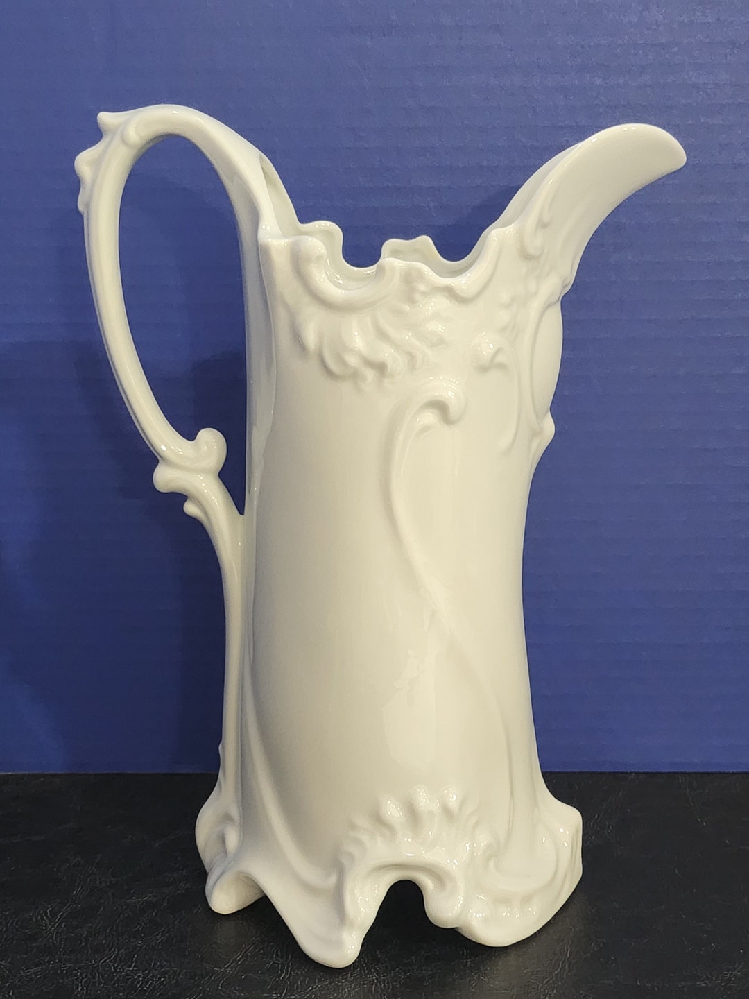 Stunning White Embossed Porcelain Pitcher 56 Ounces - Etsy