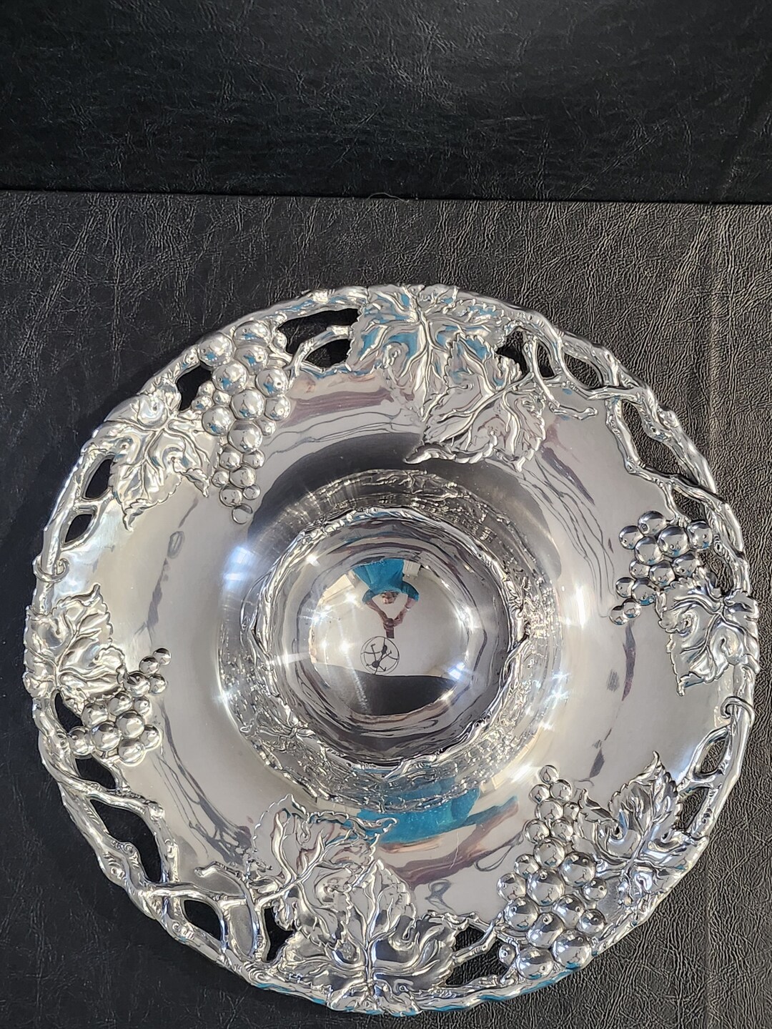 Stunning Silver Arthur Court Grapes and Grape Leaves Chip and Dip Bowl ...