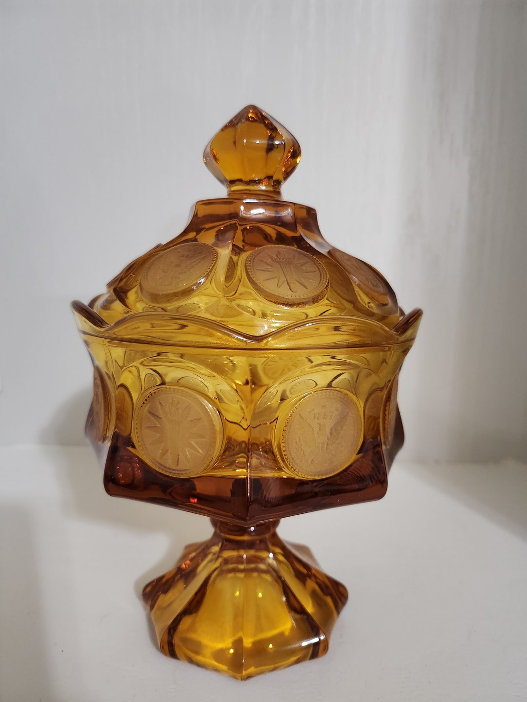 Vintage 1960s, Fostoria Coin Glass Amber Wedding Bowl and Lid - Etsy