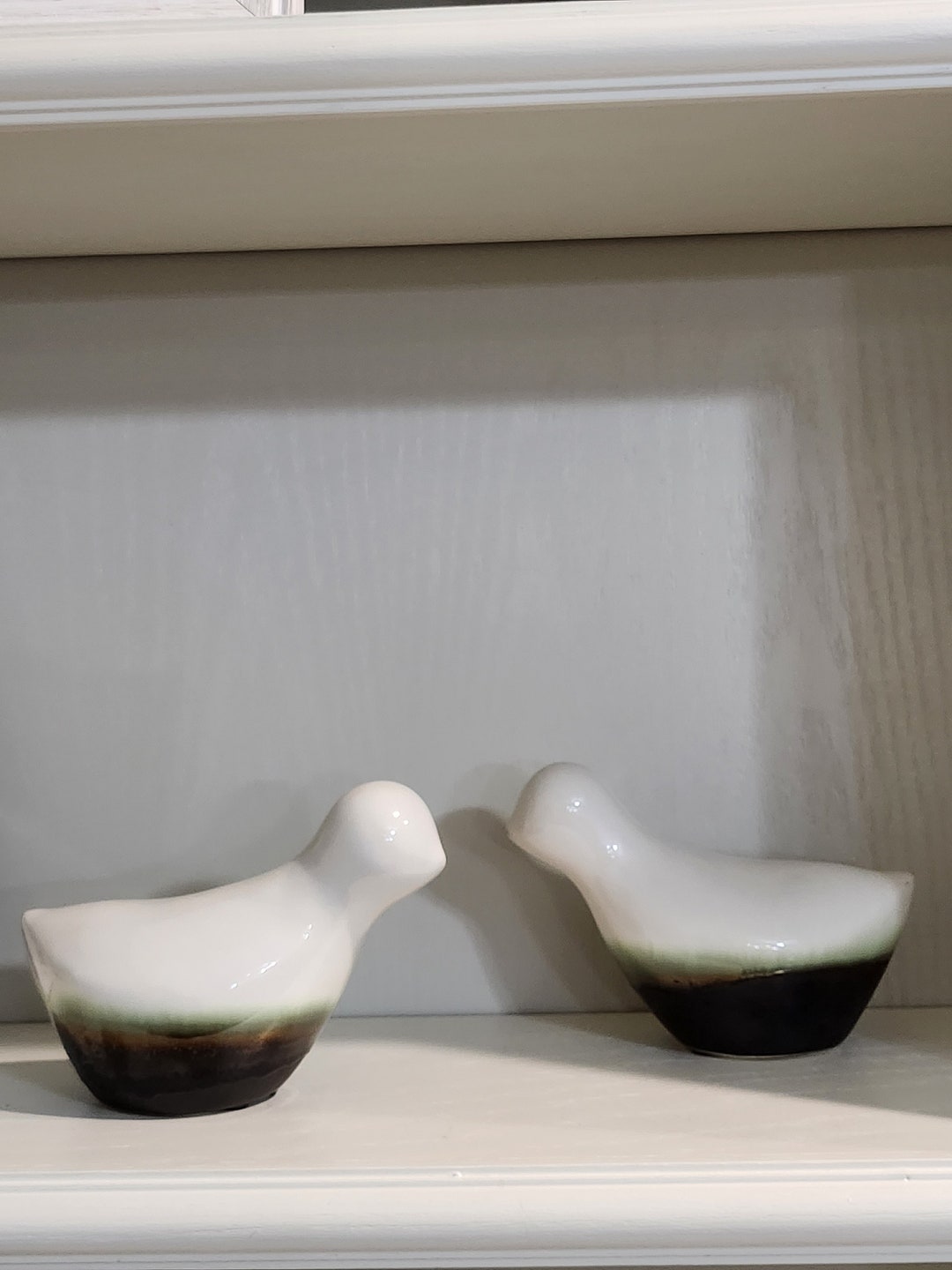 Mid-century Modern Ceramic White Bird Figurine With Green Drip Glaze - Etsy