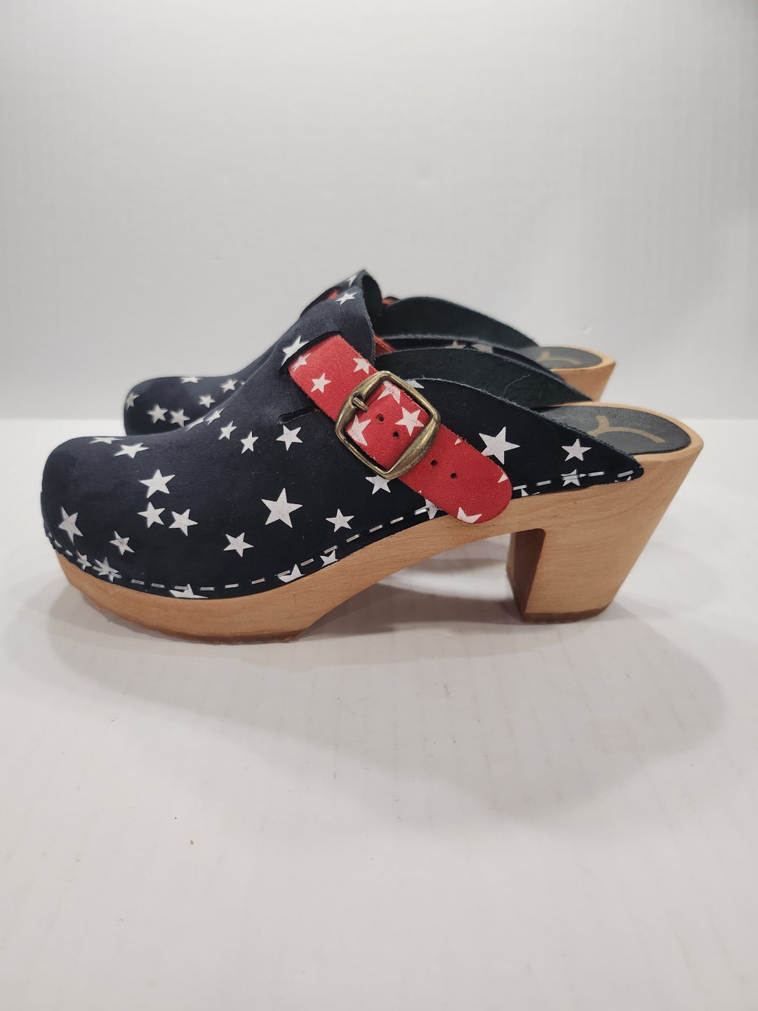 Cape Clogs Swedish Wooden Suede Slip on Clogs Americana 4th of July ...