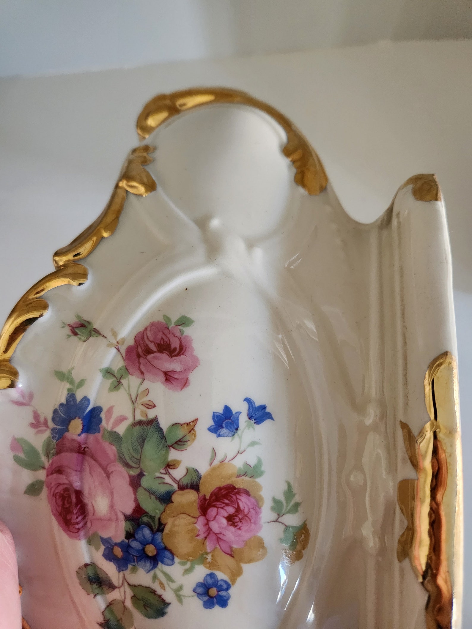 Vintage Antique Porcelain Oval Centerpiece Bowl With Flowers and Gold ...