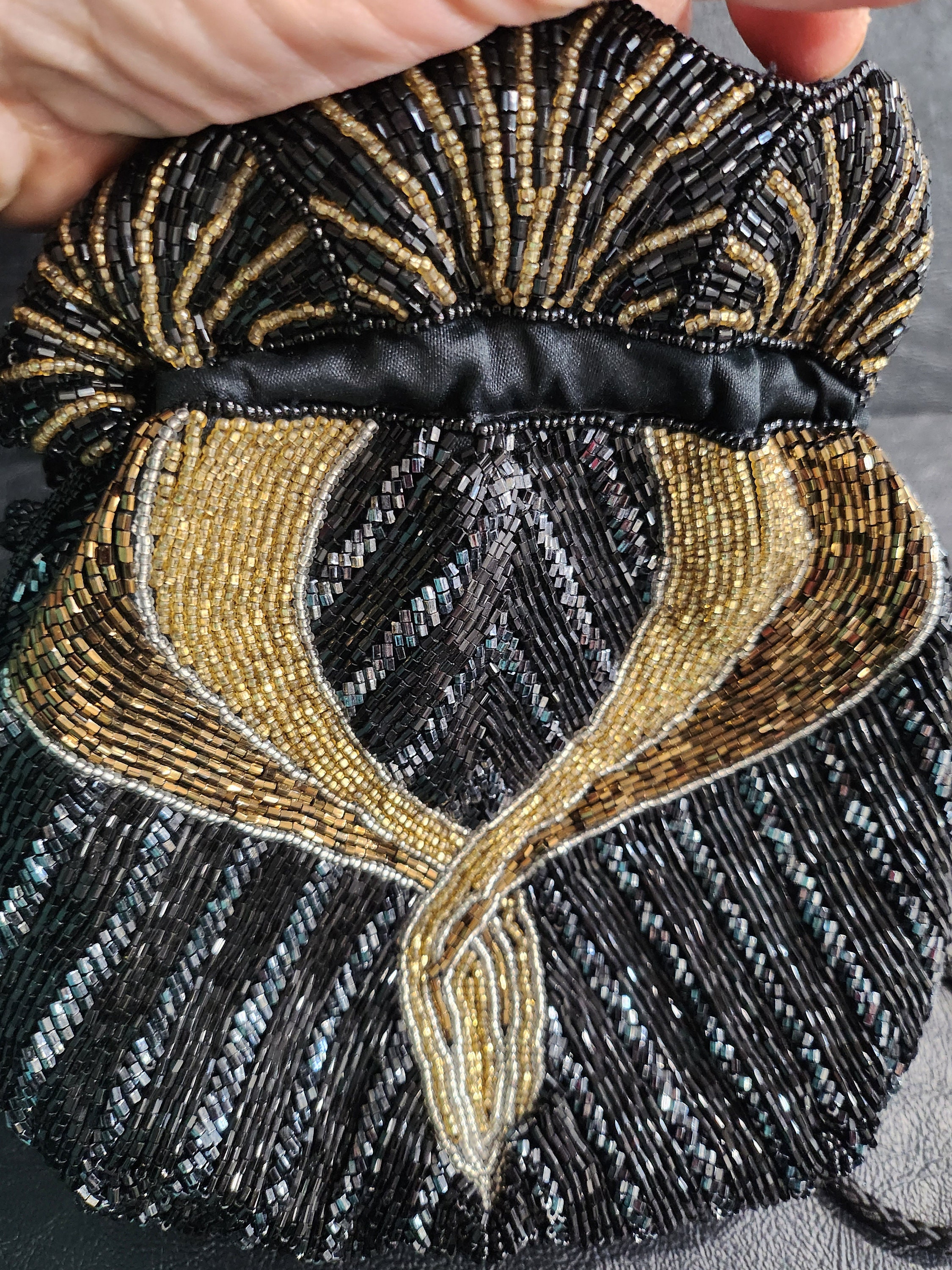 Vintage Carla Marchi Italy Black, Gold and Silver Beaded Drawstring ...
