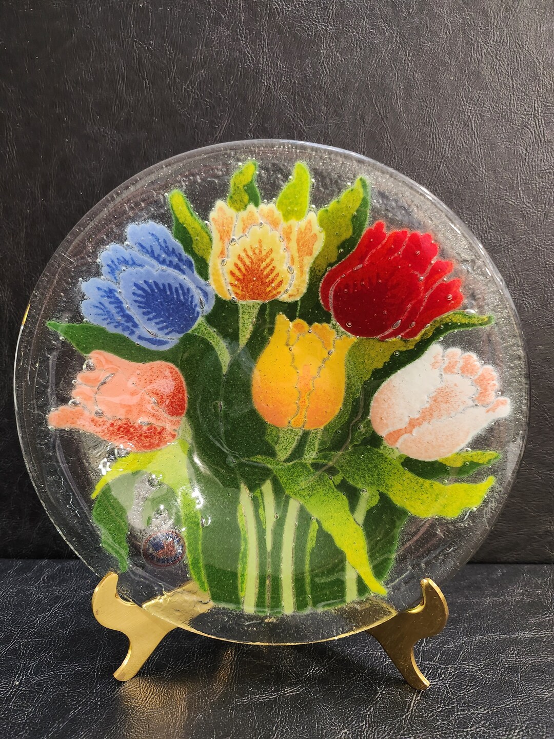Vintage Peggy Karr Fused Art Glass Tulips 8.5" Bowl Retired 2007 Signed ...