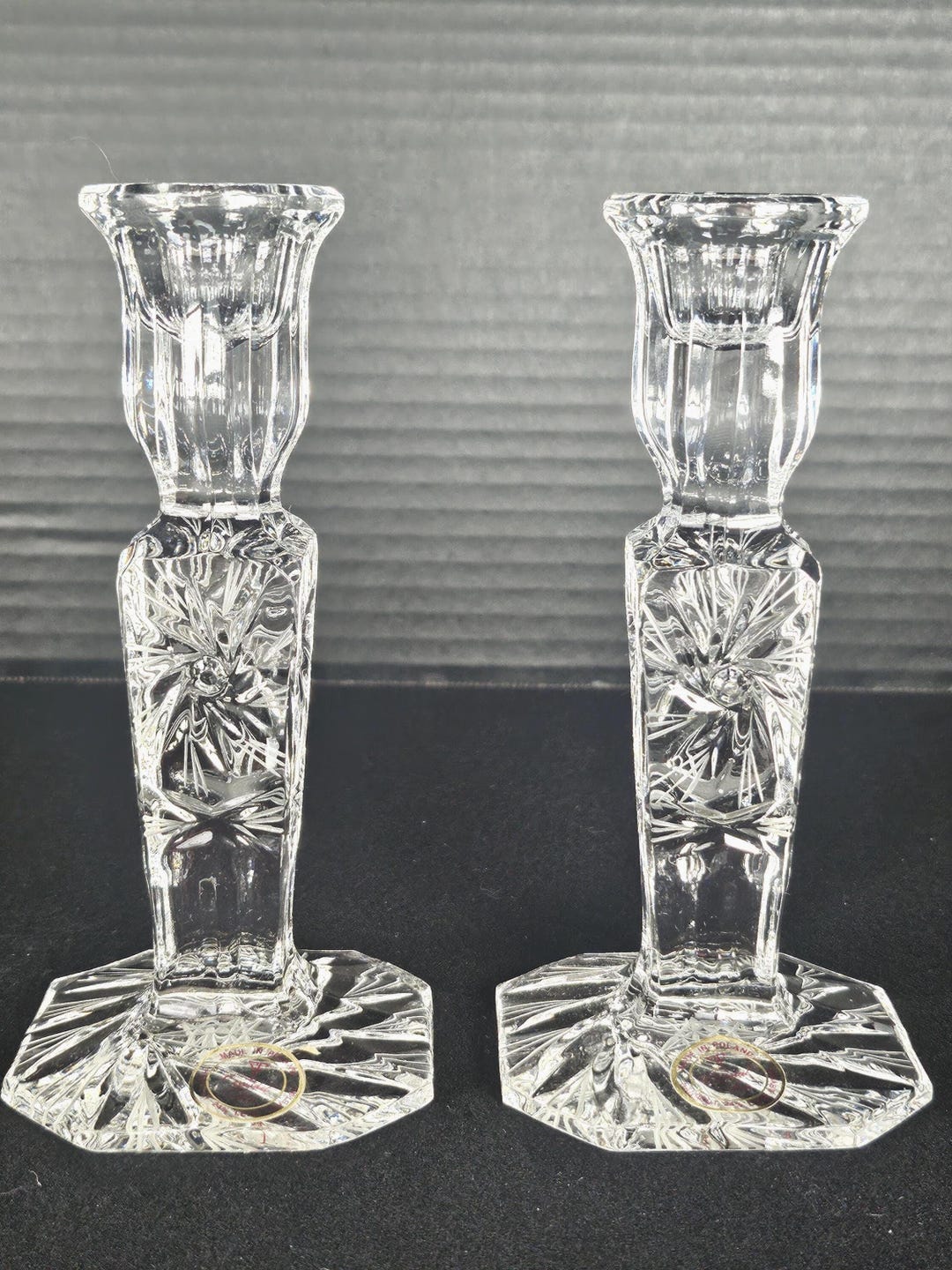 Two Hand Cut Crystal 24% Lead Crystal Made in Poland Candlesticks With ...