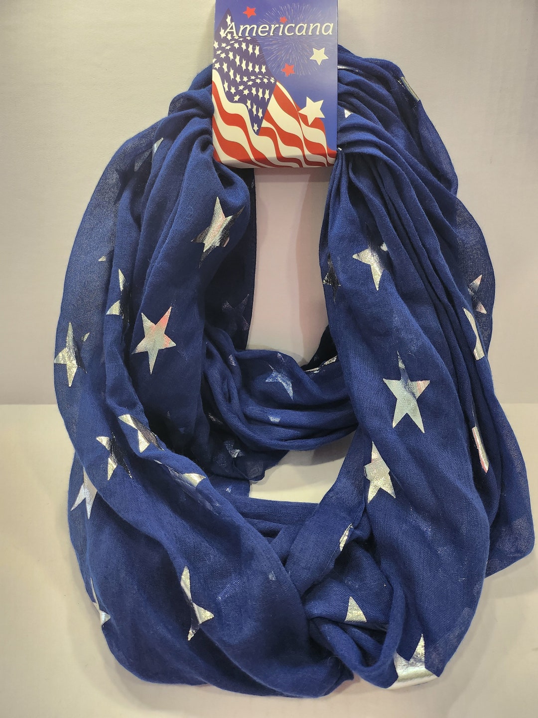 NWT Americana Navy With Shining Silver Stars Lightweight Shear Circle ...