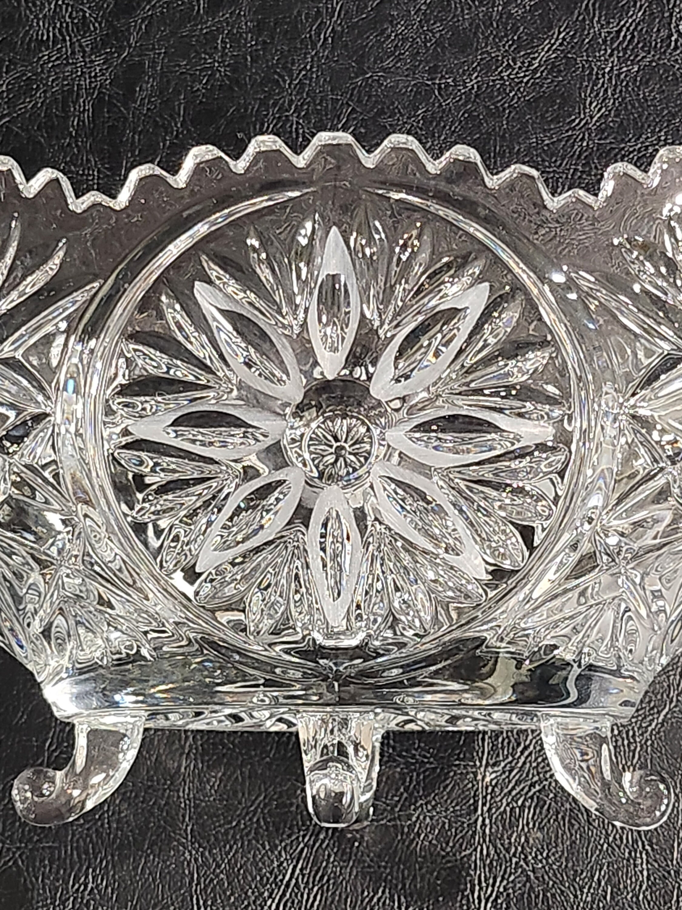 Beautiful Footed and Etched Crystal Oblong Bowl Floral Pattern - Etsy