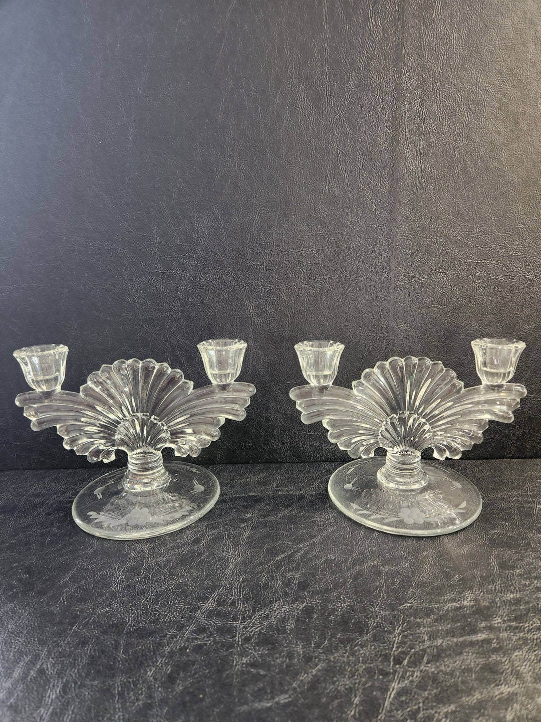 Rare Pair of Vintage Paden City Glass Maya Pattern Double Candle ...
