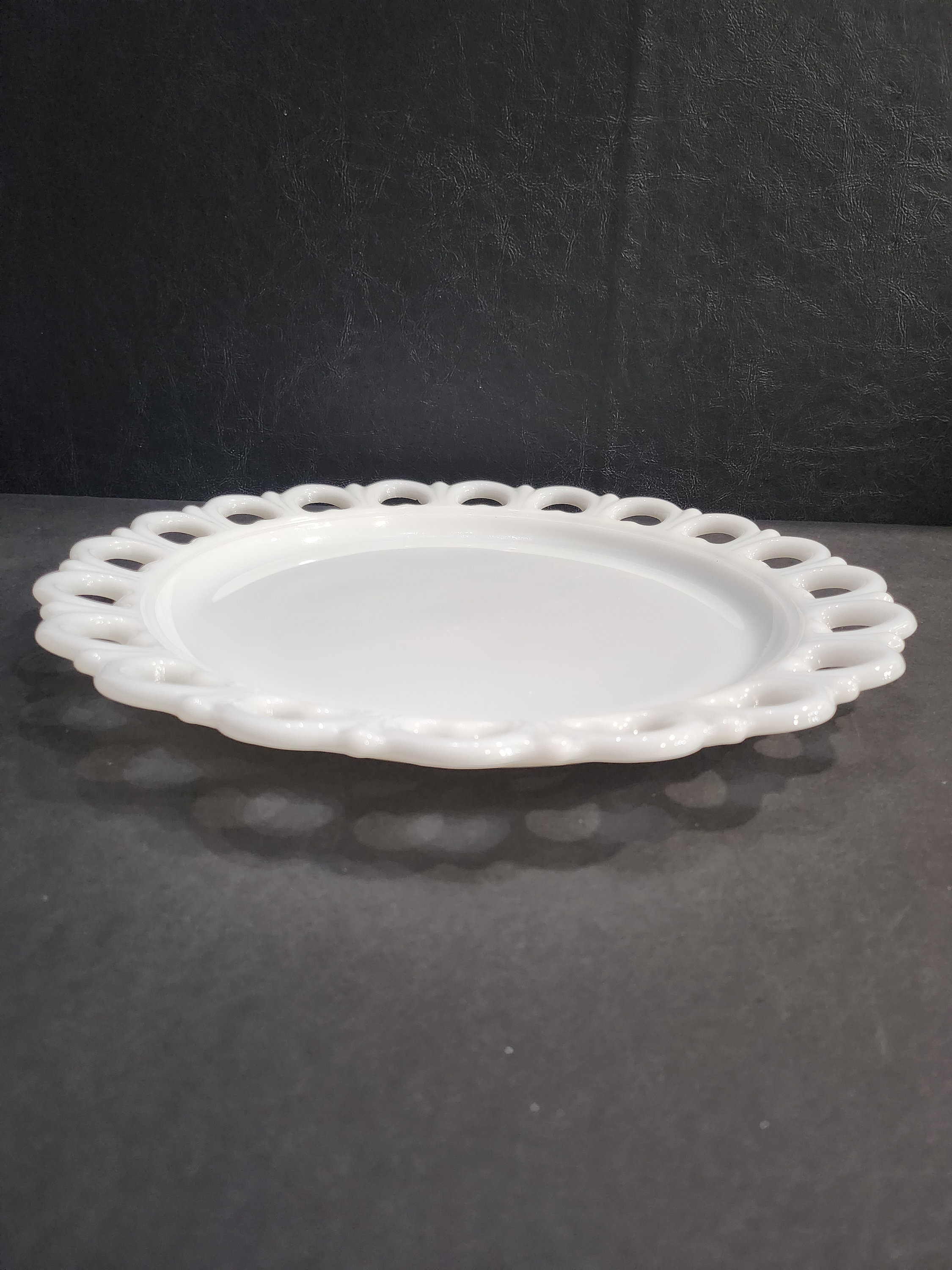 Rare Find Anchor Hocking Milk Glass Open Heart Lace Edge Cake Serving ...