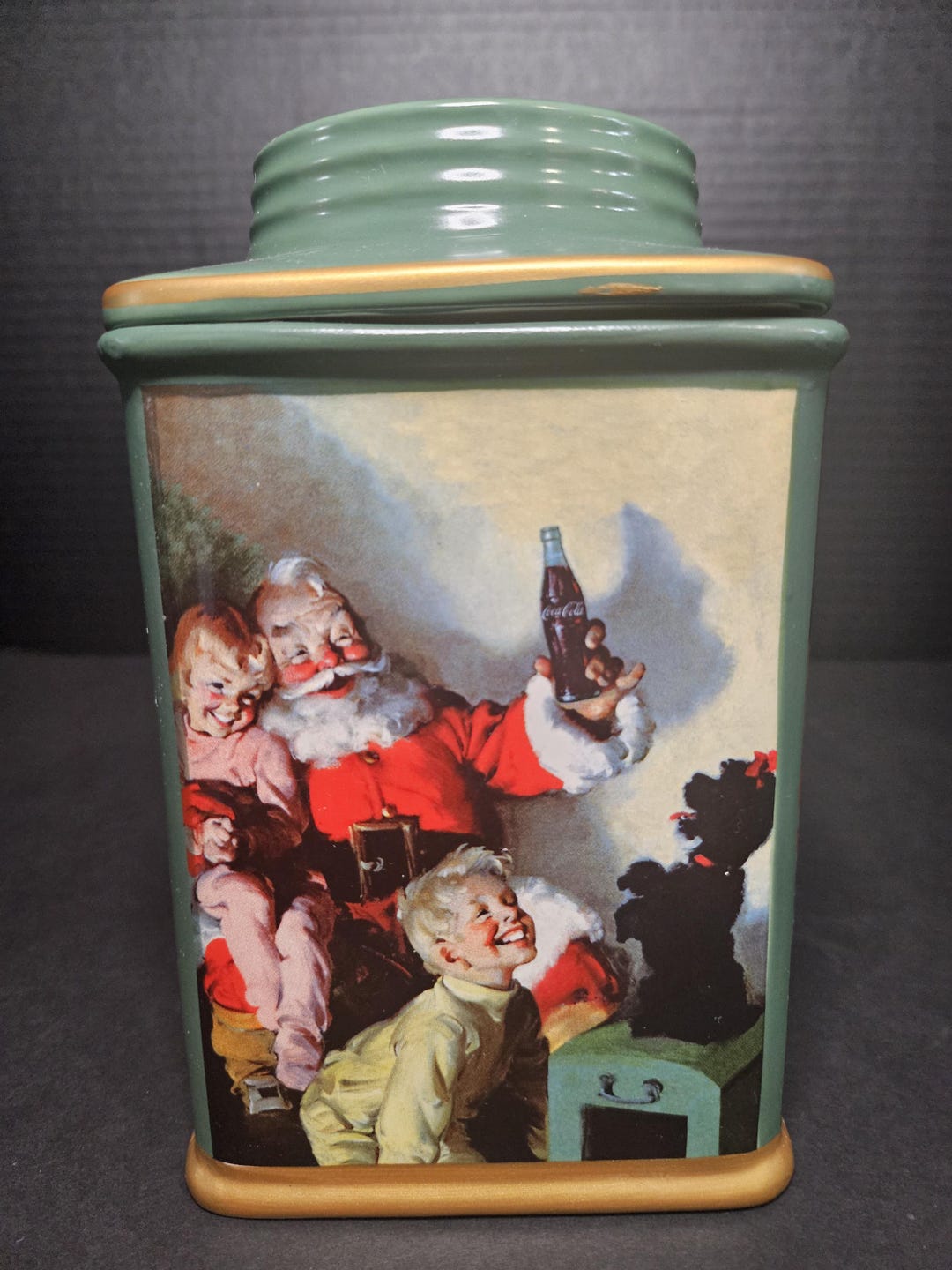 Coca Cola Santa Claus and Kids Stoneware Canister Jar 2002 Sakura ...