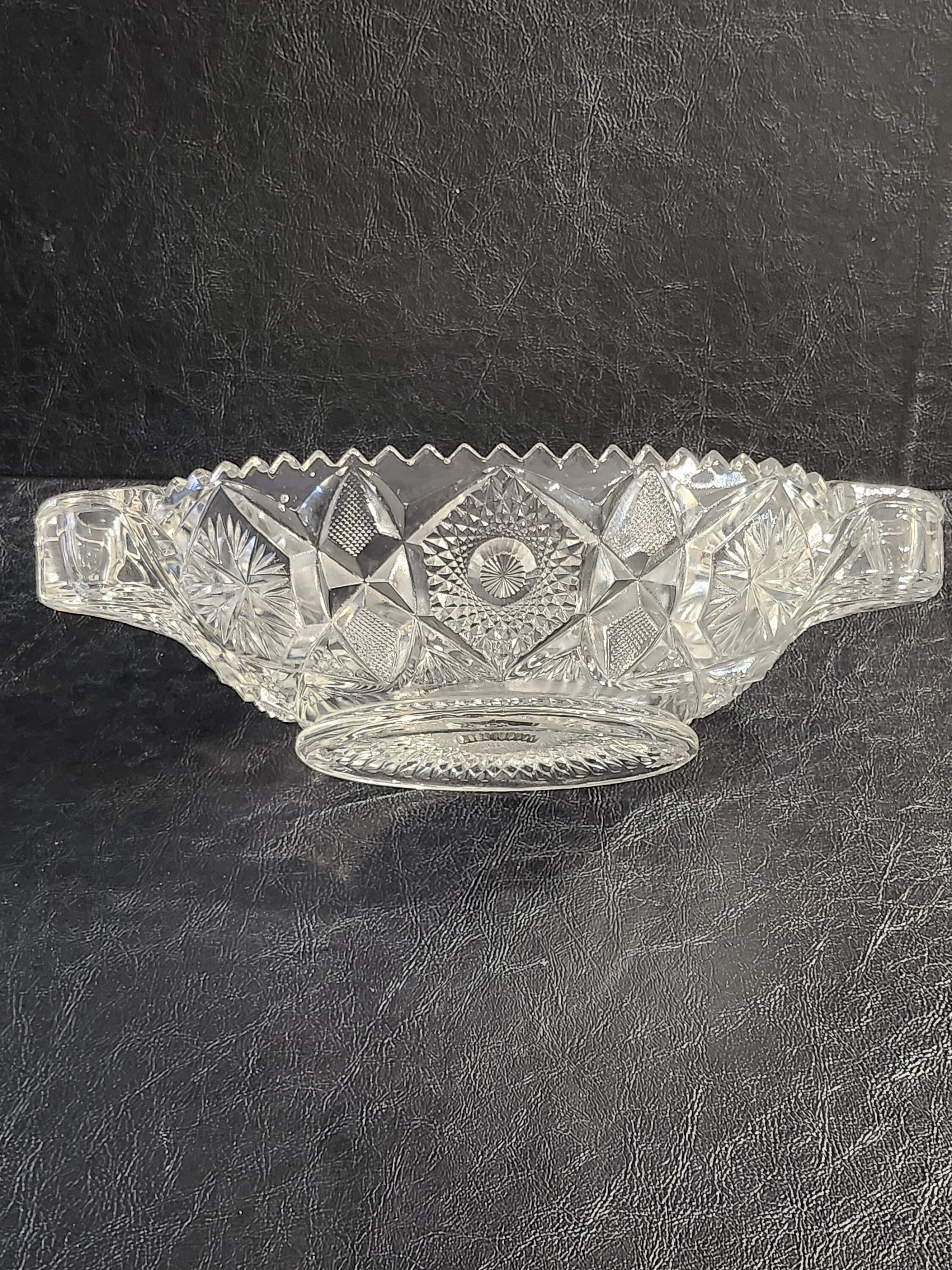 Imperial Crystal Glass Oval Bowl With Sawtooth Edge and Candle Holders ...