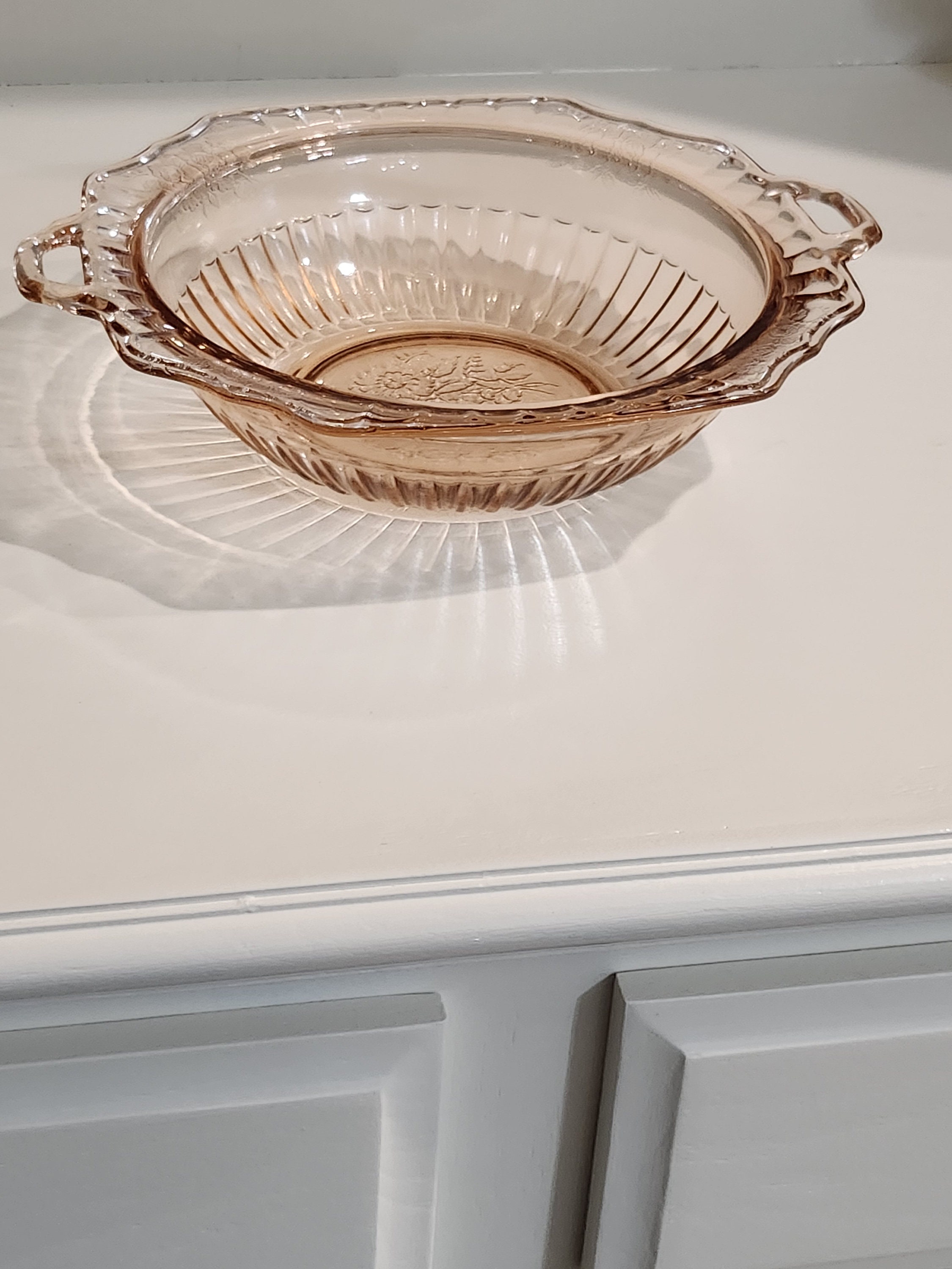Pink Depression Glass Mayfair Open Rose 2 Handles Bowl by Anchor ...