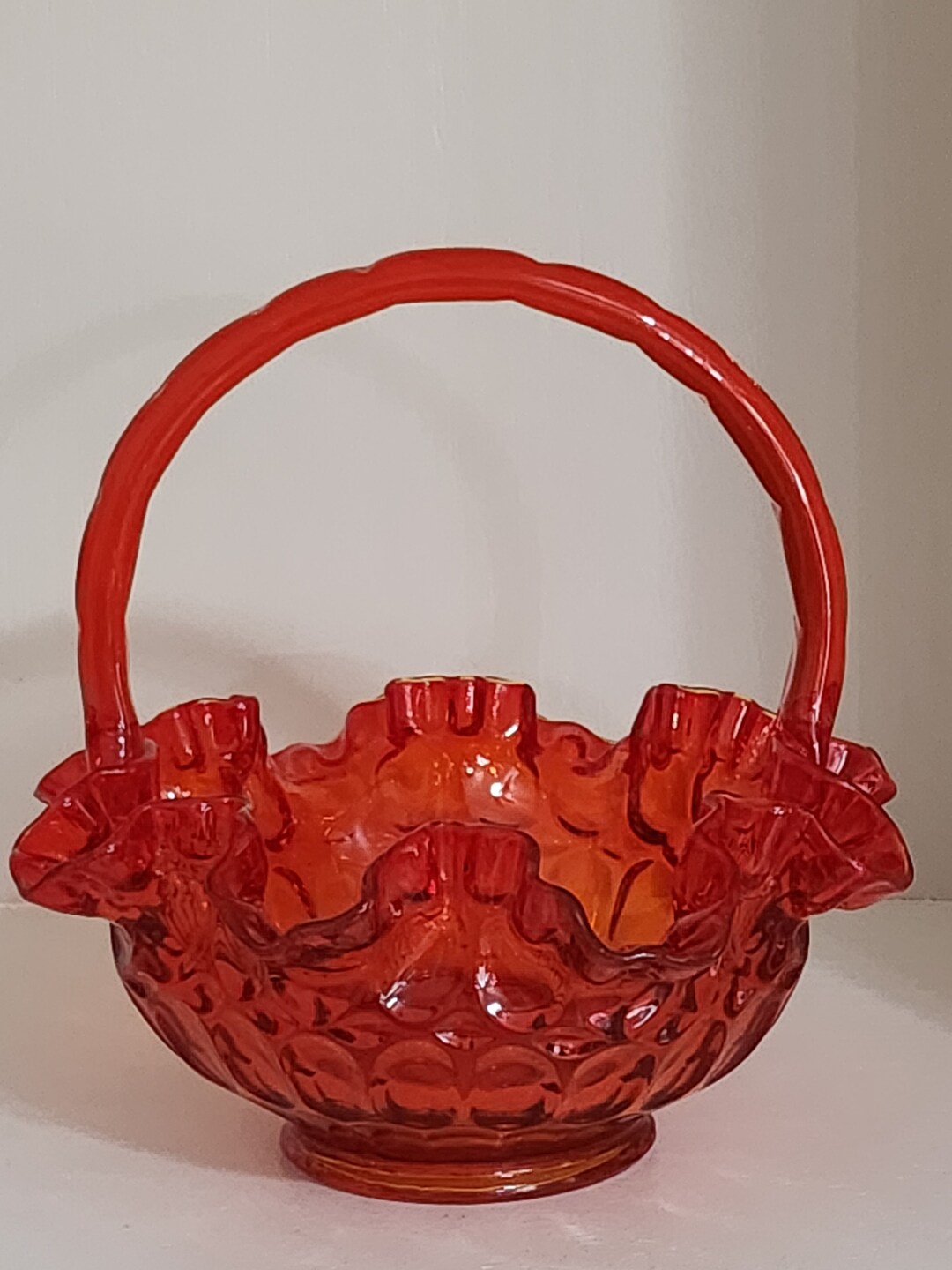 Vintage Fenton Thumbprint Amberina Basket With Ruffled Edges - Etsy
