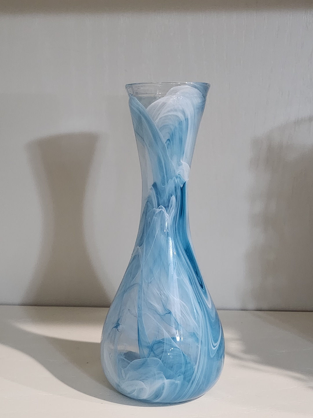 Handmade Turkish Art Glass Blue With White Swirl/ AKCAM/ Vase - Etsy