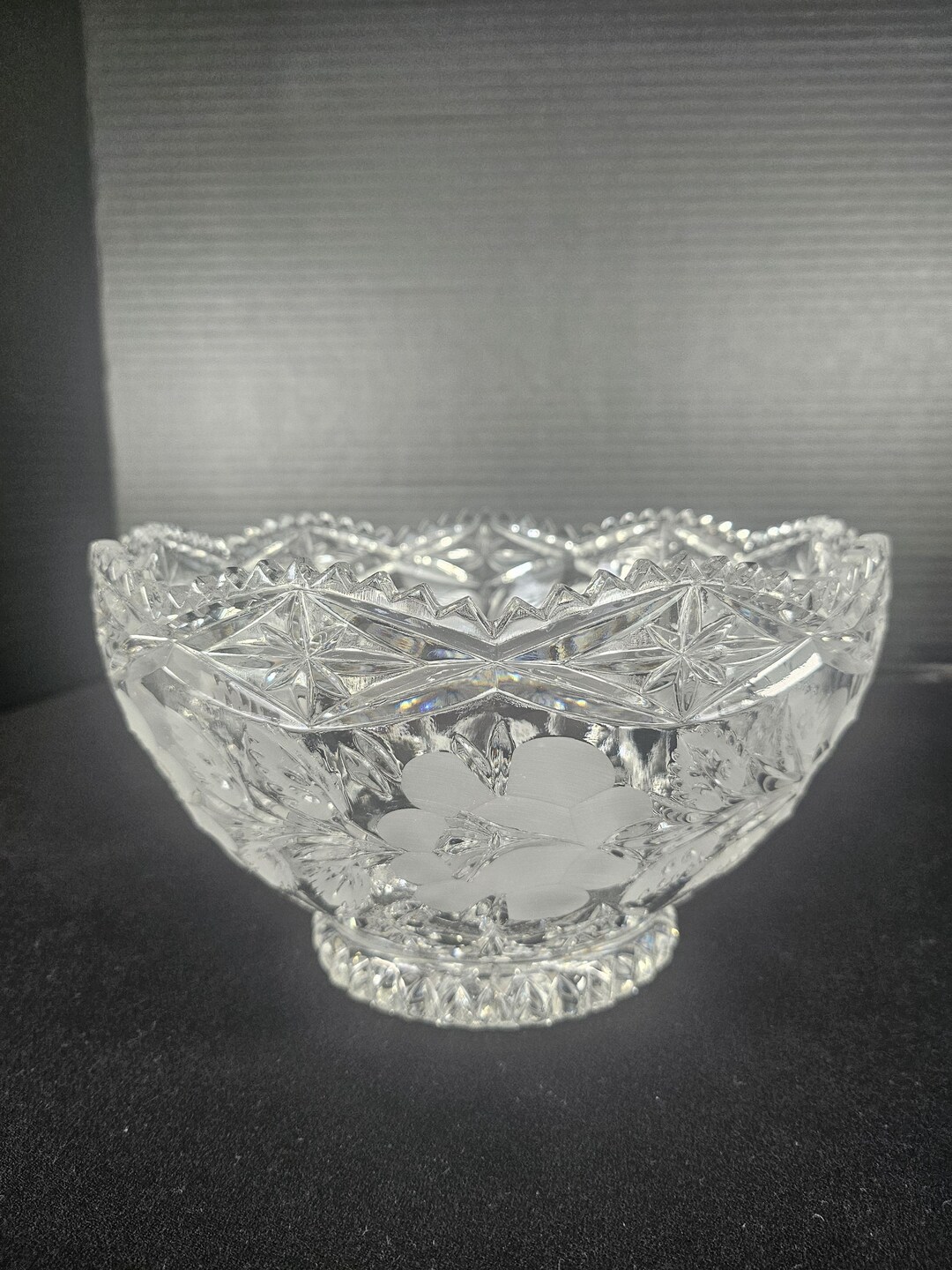 Large Imperlux Cut Crystal Centerpiece Bowl Etched Frosted Roses and ...