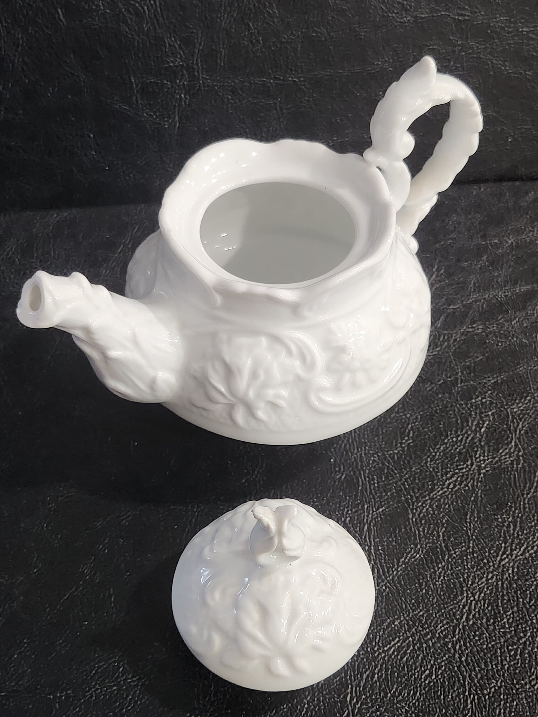 Beautiful White Porcelain Teapot With Embossed Floral Design - Etsy