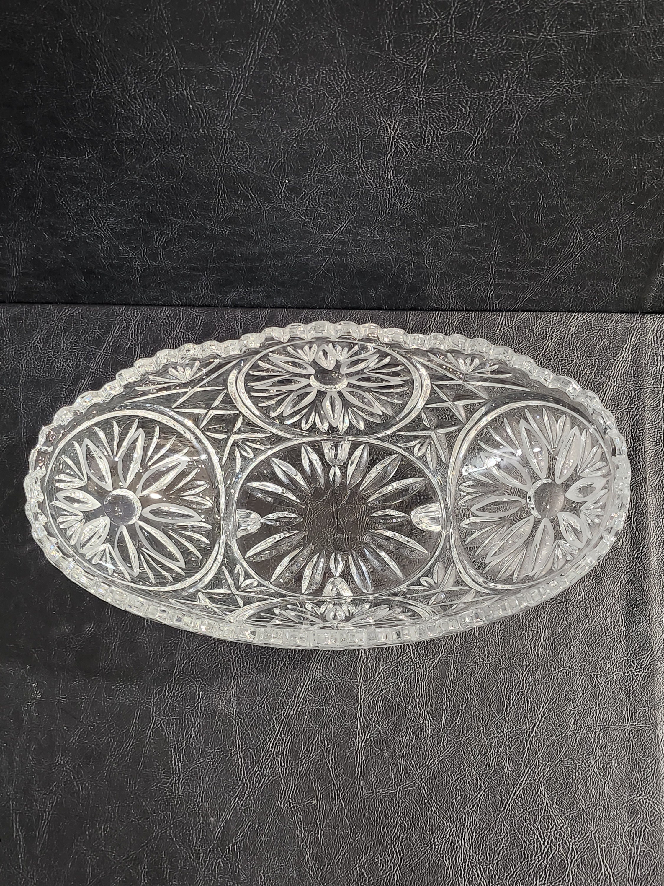 Beautiful Footed and Etched Crystal Oblong Bowl Floral Pattern - Etsy