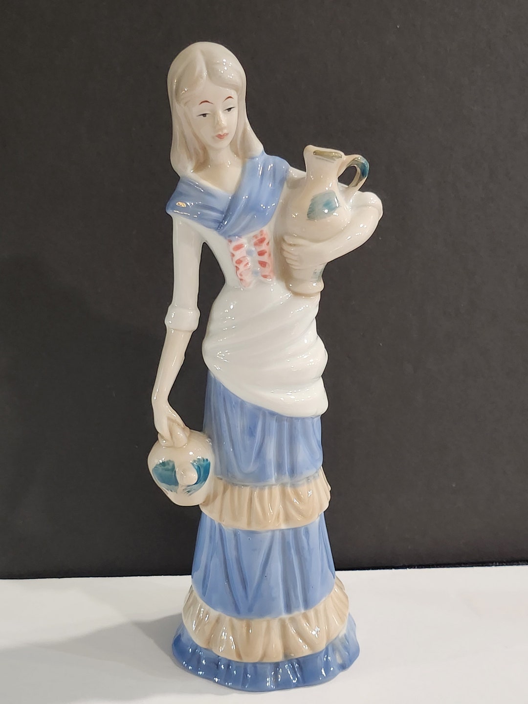 Vintage Porcelain Ceramic Woman's Figurine Carrying Wine/water Jugs ...