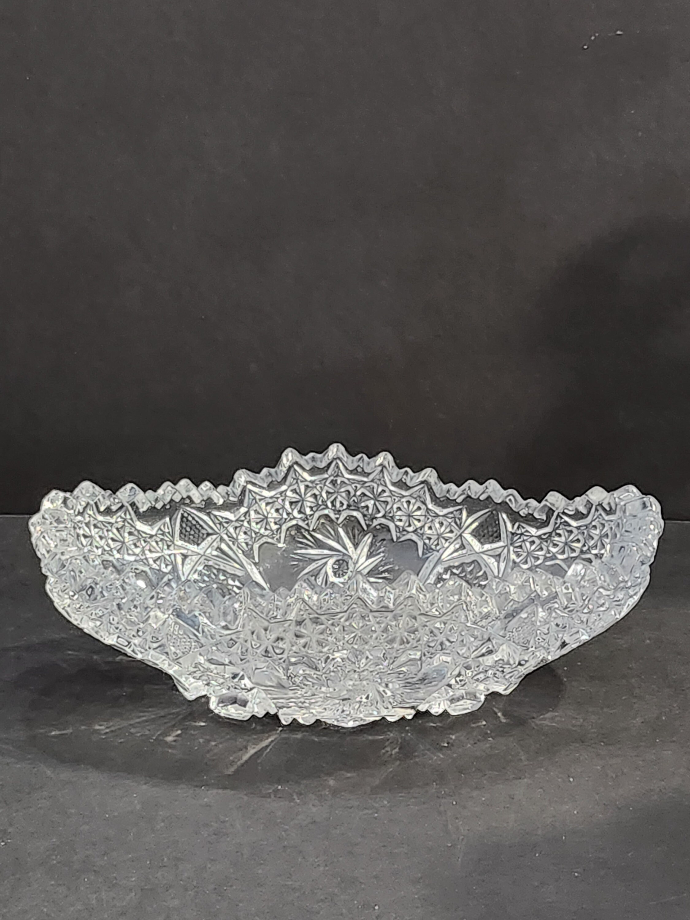EAPG Oval Glass Bowl With Sawtooth Edge Intricate Cuts and Designs 7.5 ...