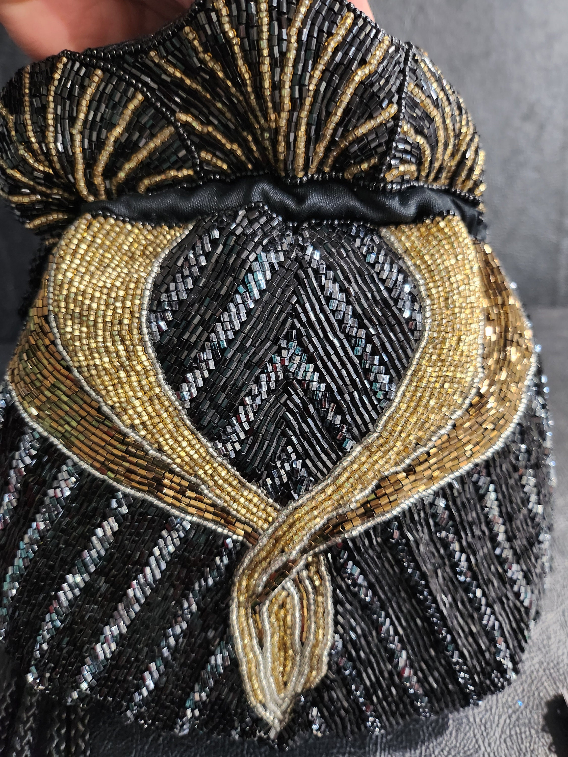 Vintage Carla Marchi Italy Black, Gold and Silver Beaded Drawstring ...