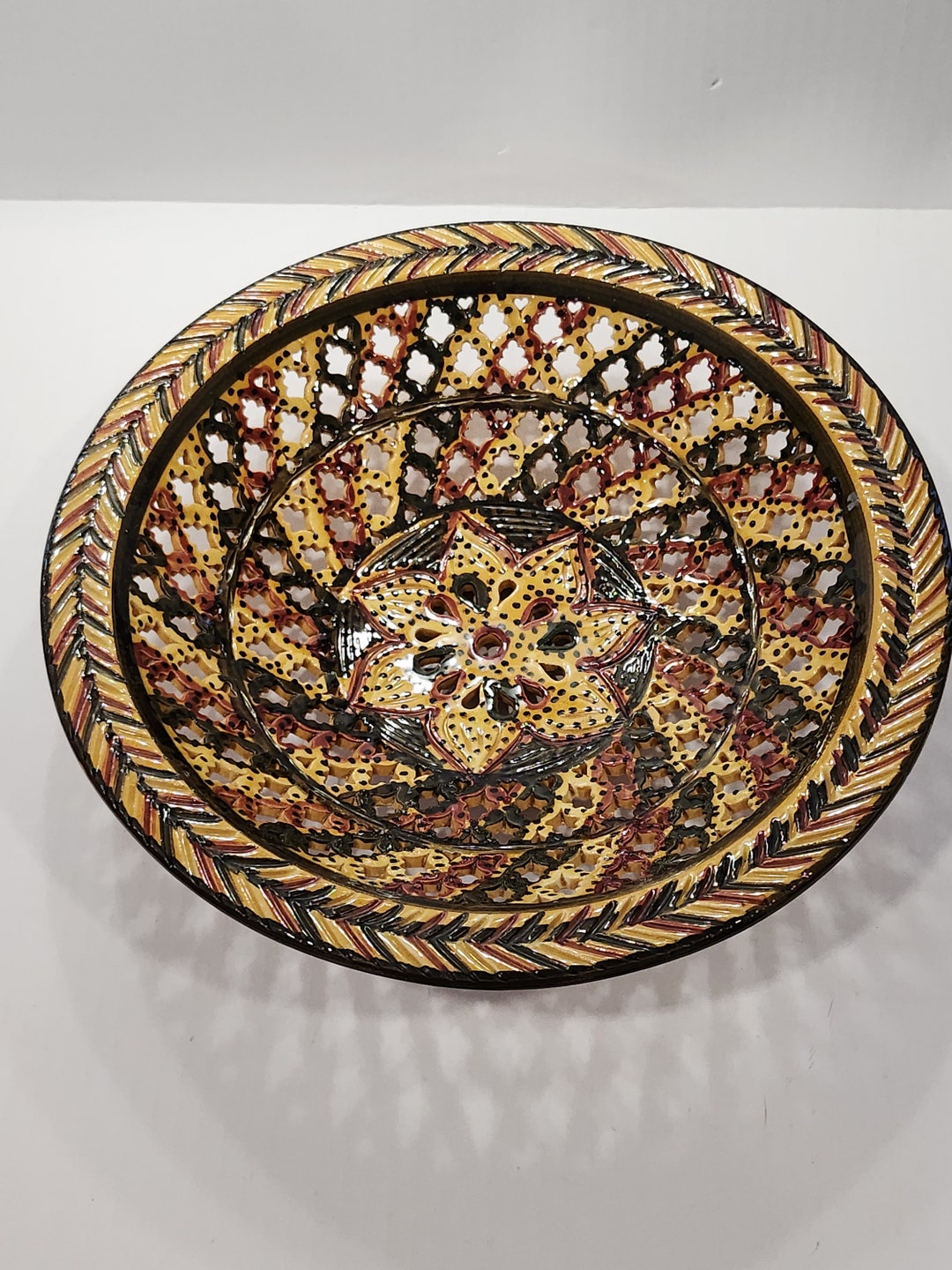 Beautiful Hand Painted and Pierced Cut Out Ceramic Large Centerpiece ...