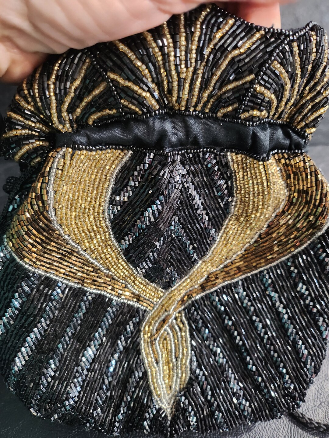 Vintage Carla Marchi Italy Black, Gold and Silver Beaded Drawstring ...