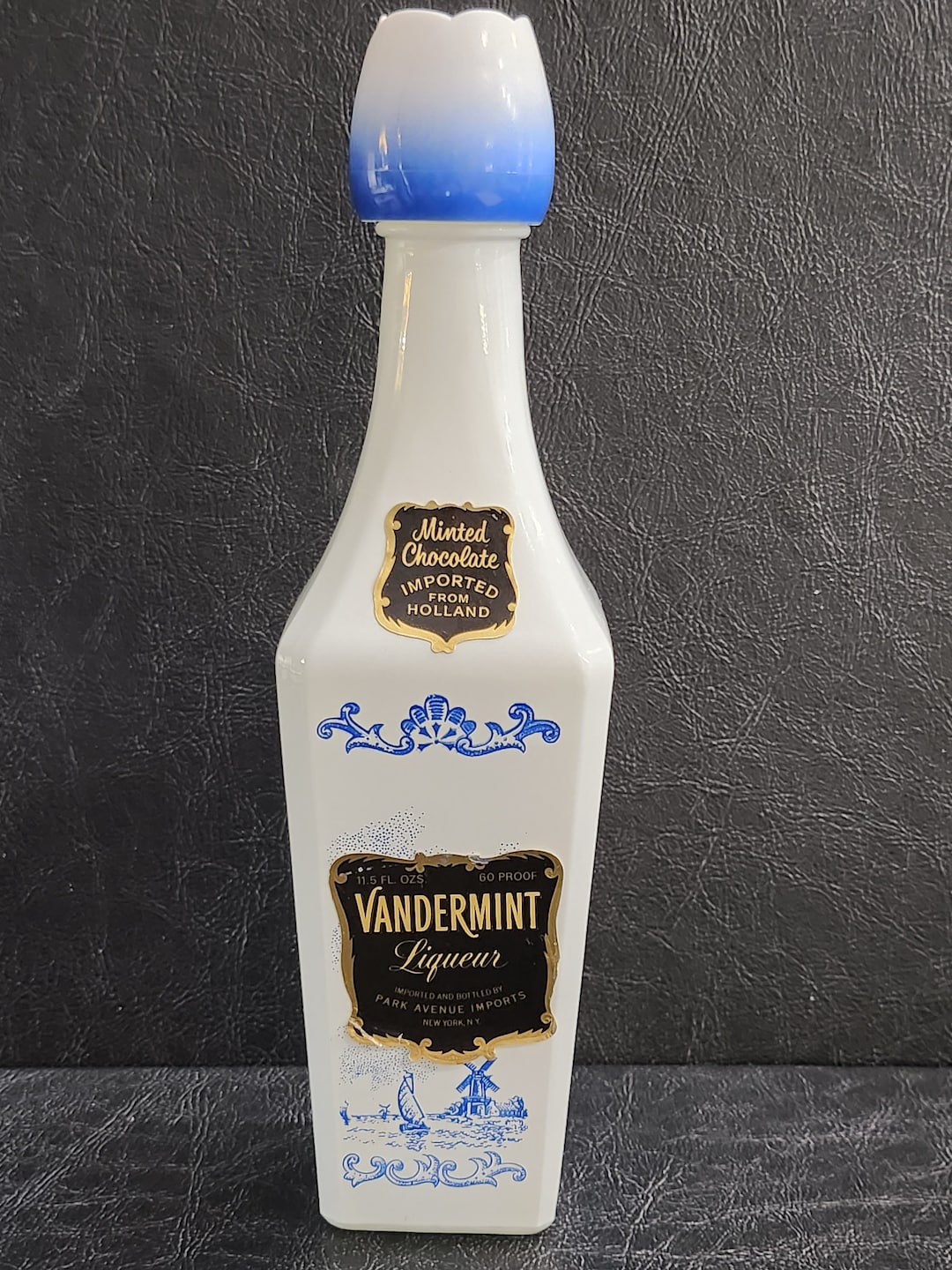 Vandermint Liquor Bottle 1970s Milk Glass Windmills and Sailboats Tulip ...