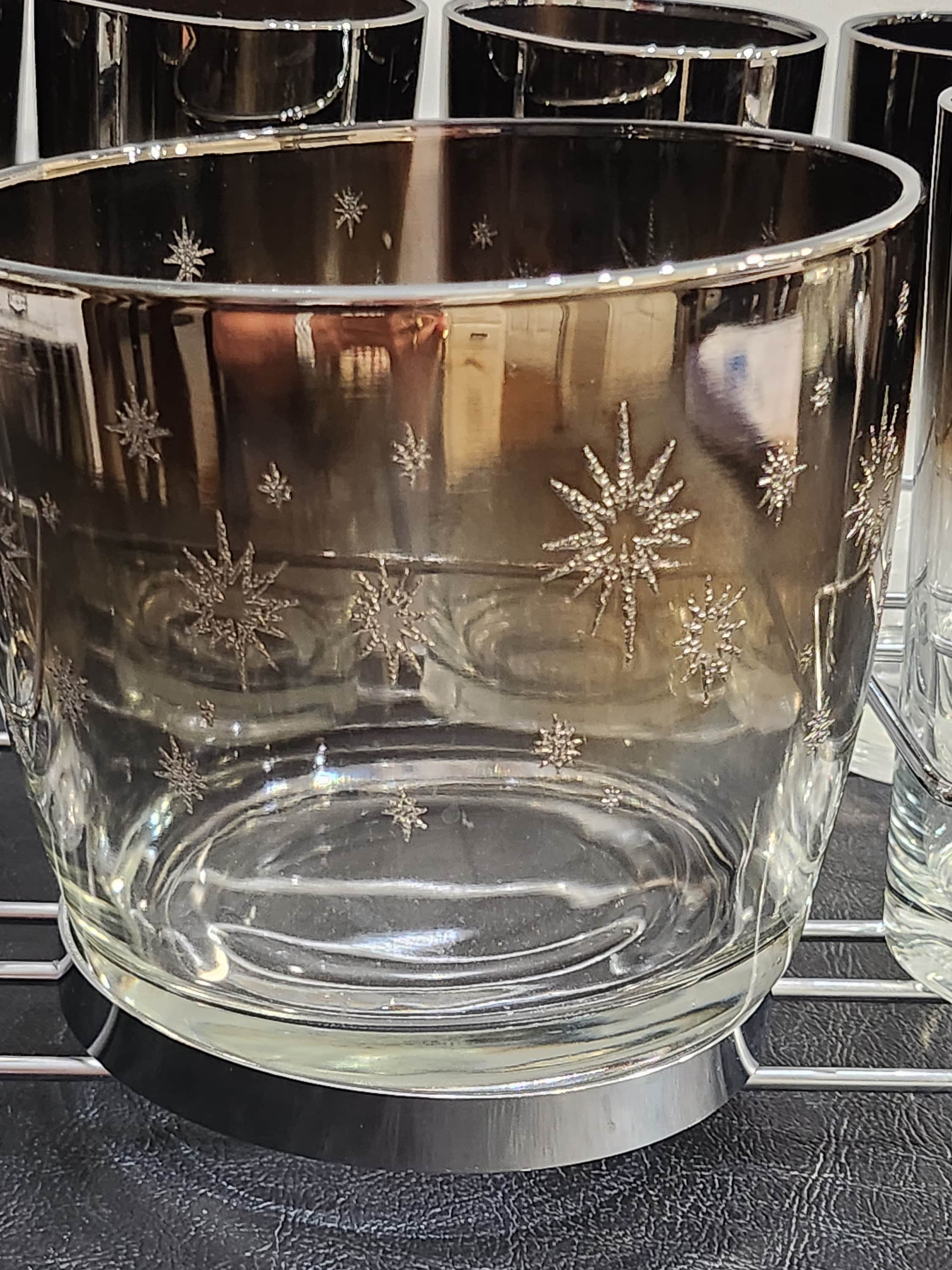 Mid-century Atomic Starburst Glass Set With Holder and Ice Bucket, 6 ...