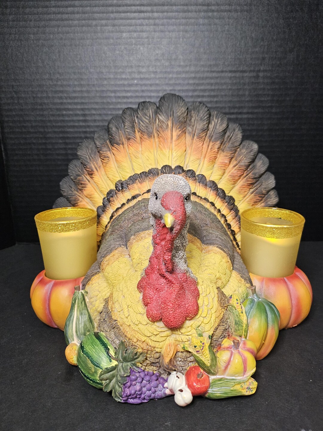 Large Resin Thanksgiving Colorful Turkey Centerpiece With 2 Candle ...